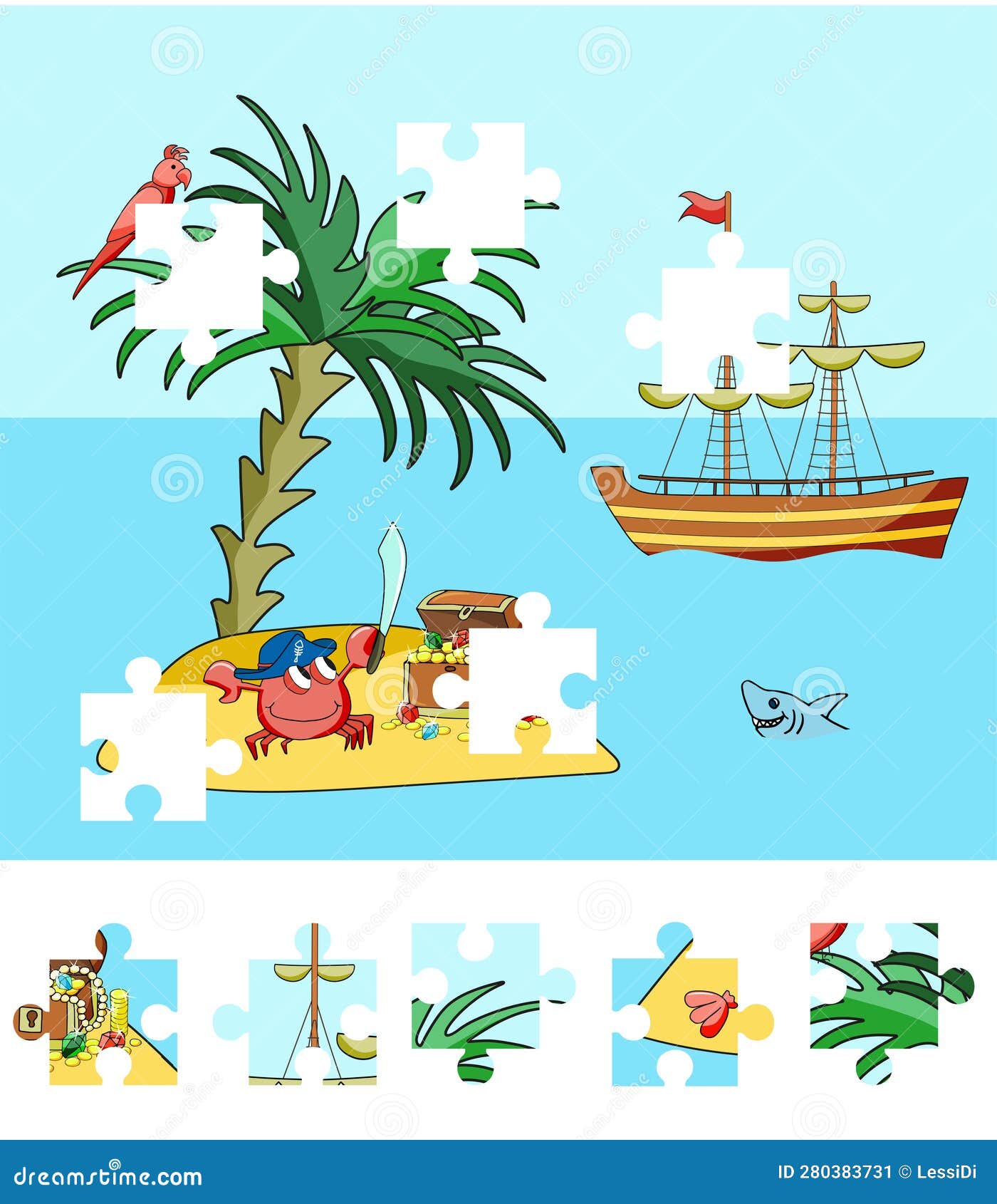 Pirate Puzzle Vector Treasure Adventure Crossword Puzzle Maze Education ...