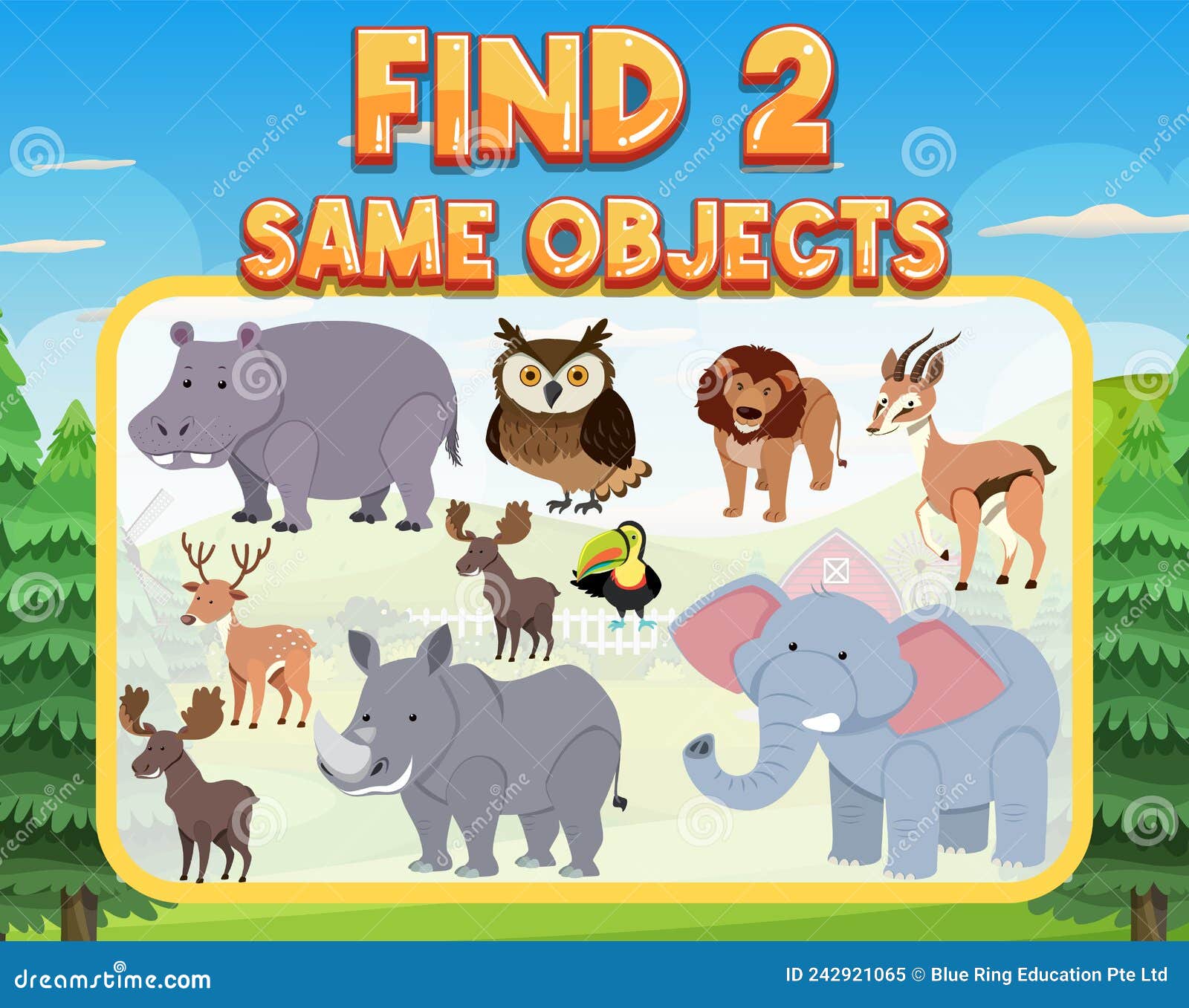 Find 2 Same Object Worksheet for Children Stock Vector - Illustration ...