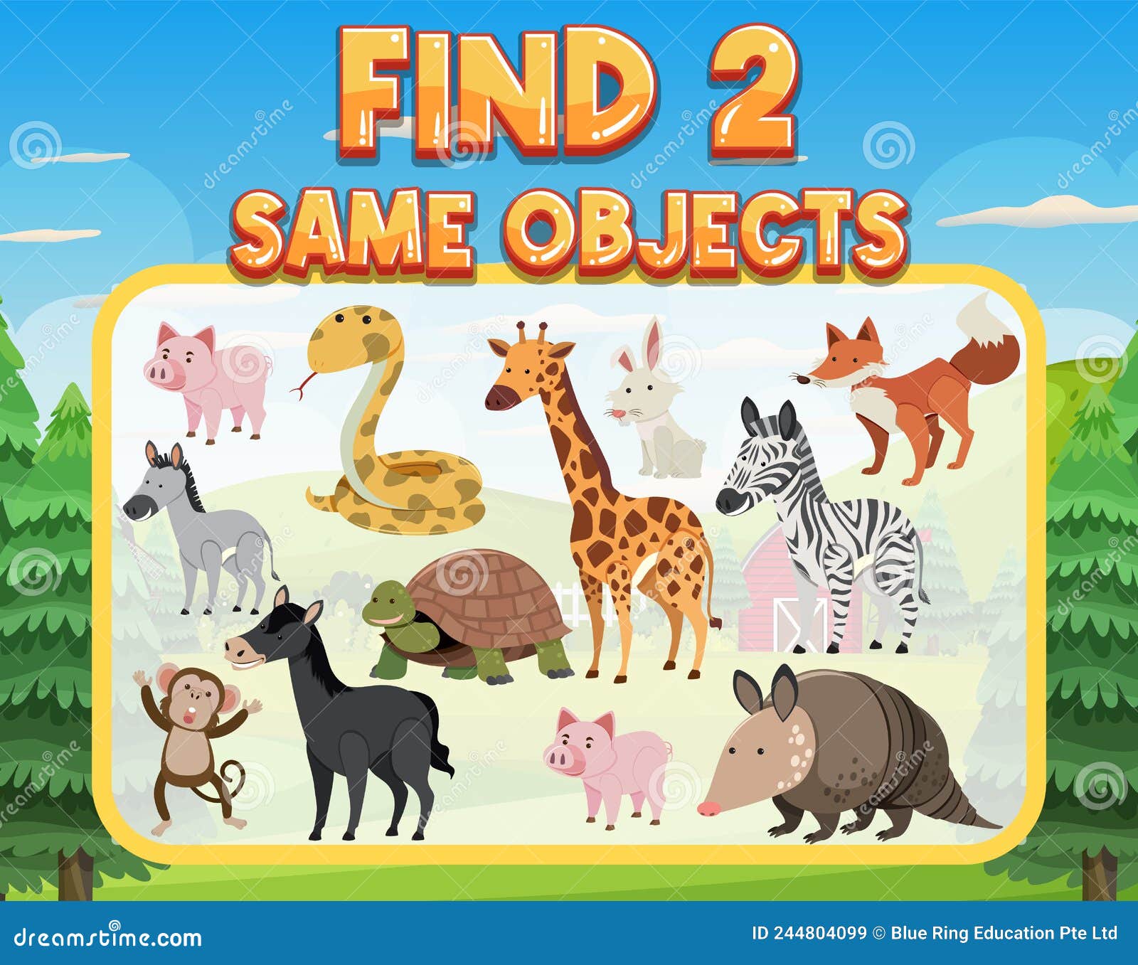 Find 2 Same Object Worksheet for Children Stock Vector - Illustration ...