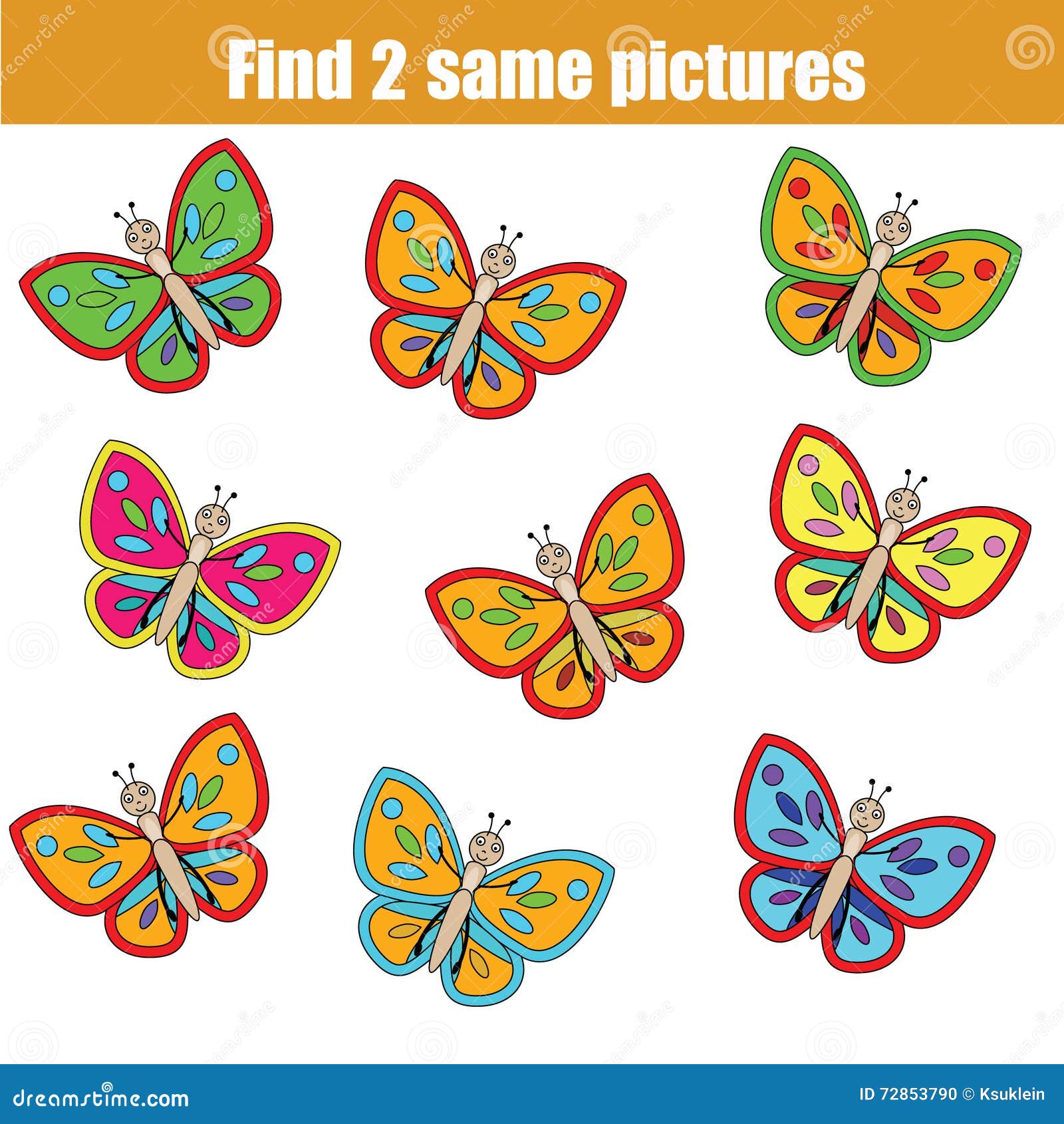 Find the Same Pictures Children Educational Game with Butterflies Stock ...