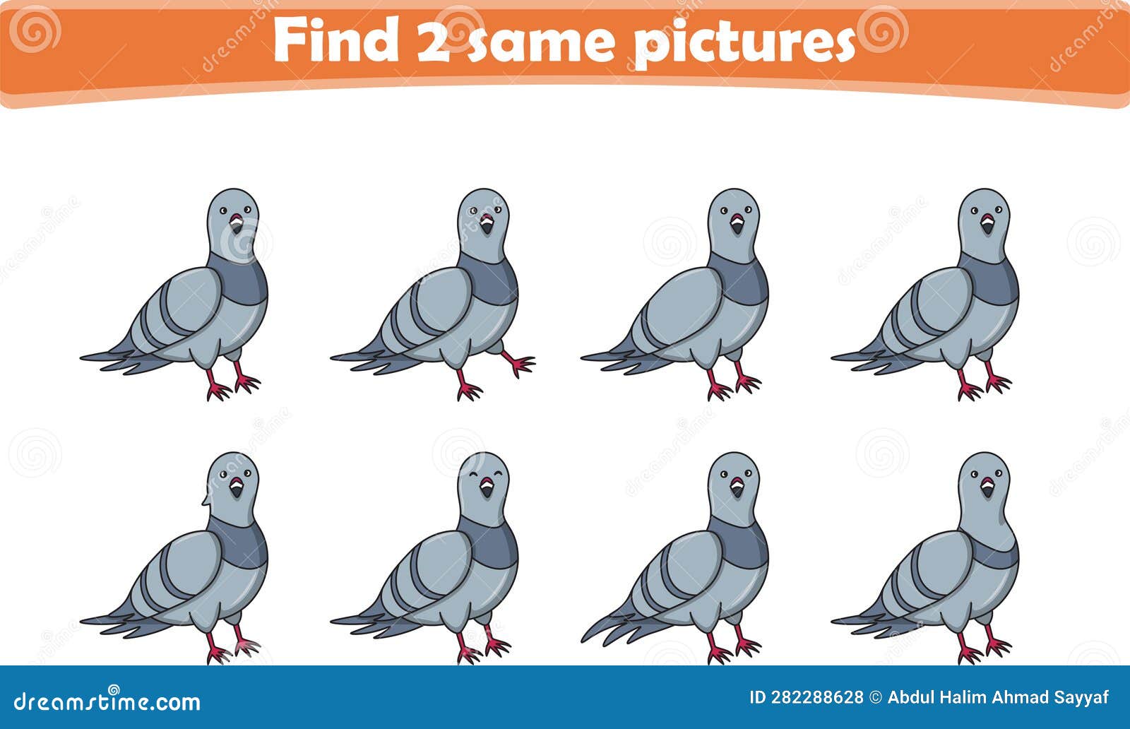 Funny Cartoon Dove. Find Two Same Pictures Stock Vector - Illustration ...