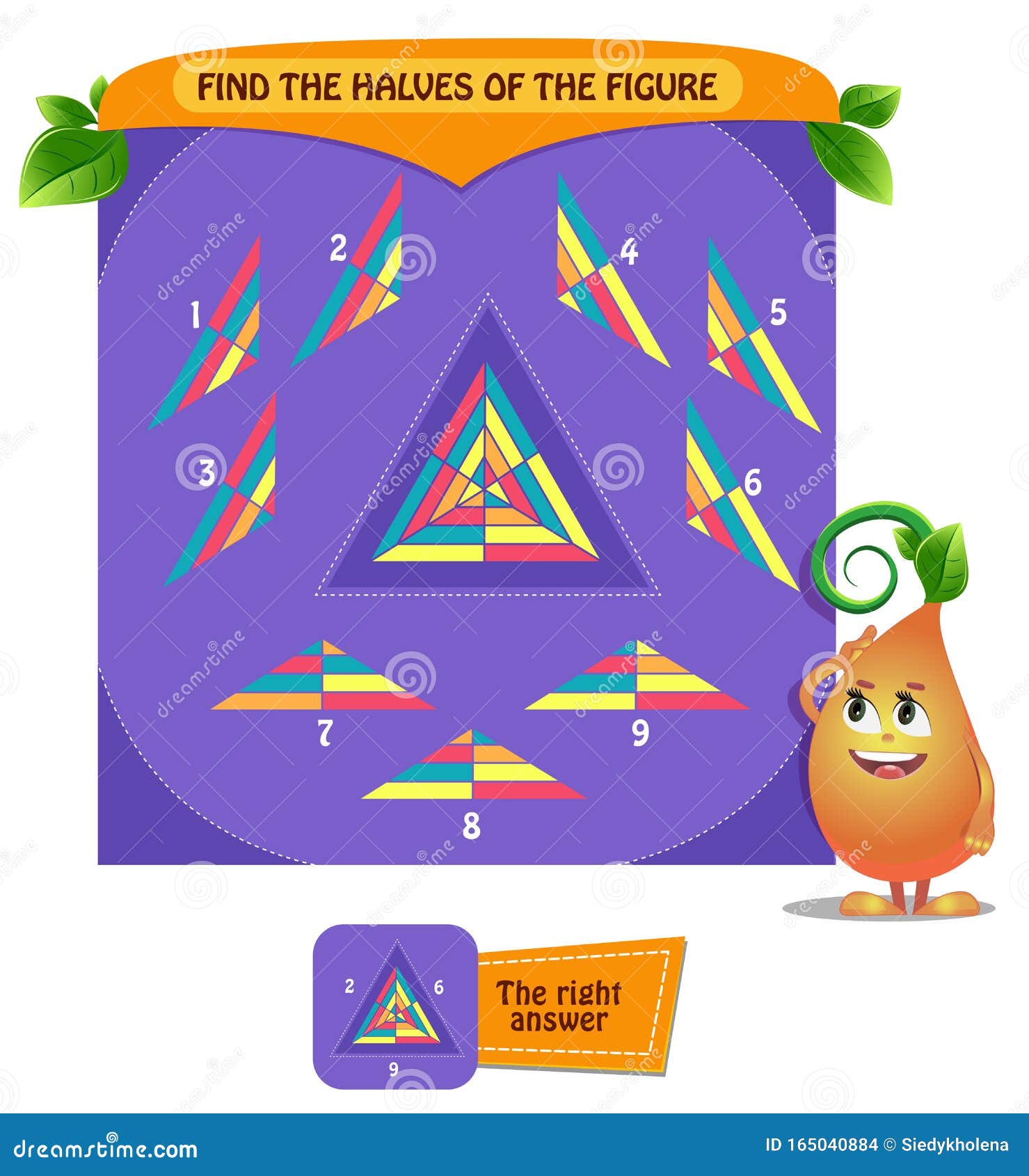 Find The Halves Educational Game For Children. Vector Kindergarten ...