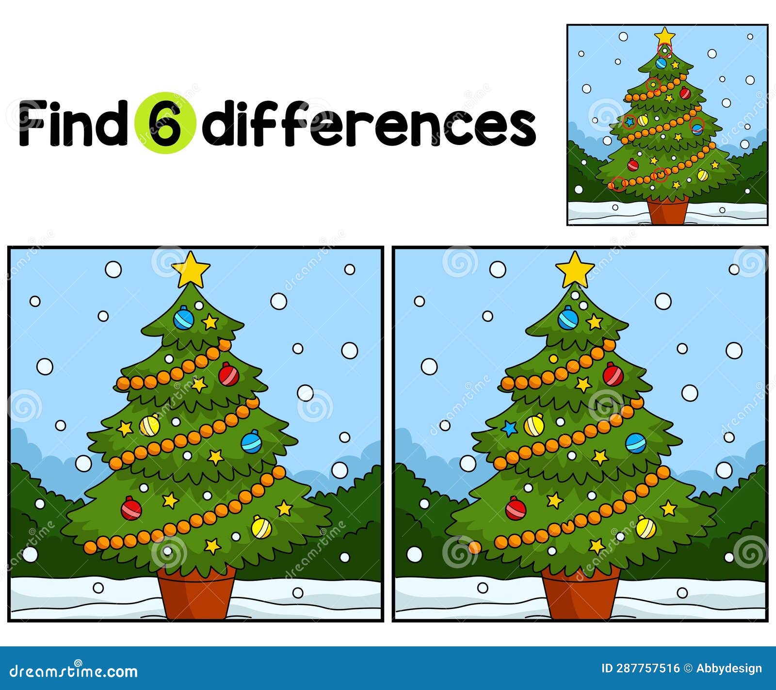 Christmas Tree Find The Differences Stock Illustration Illustration