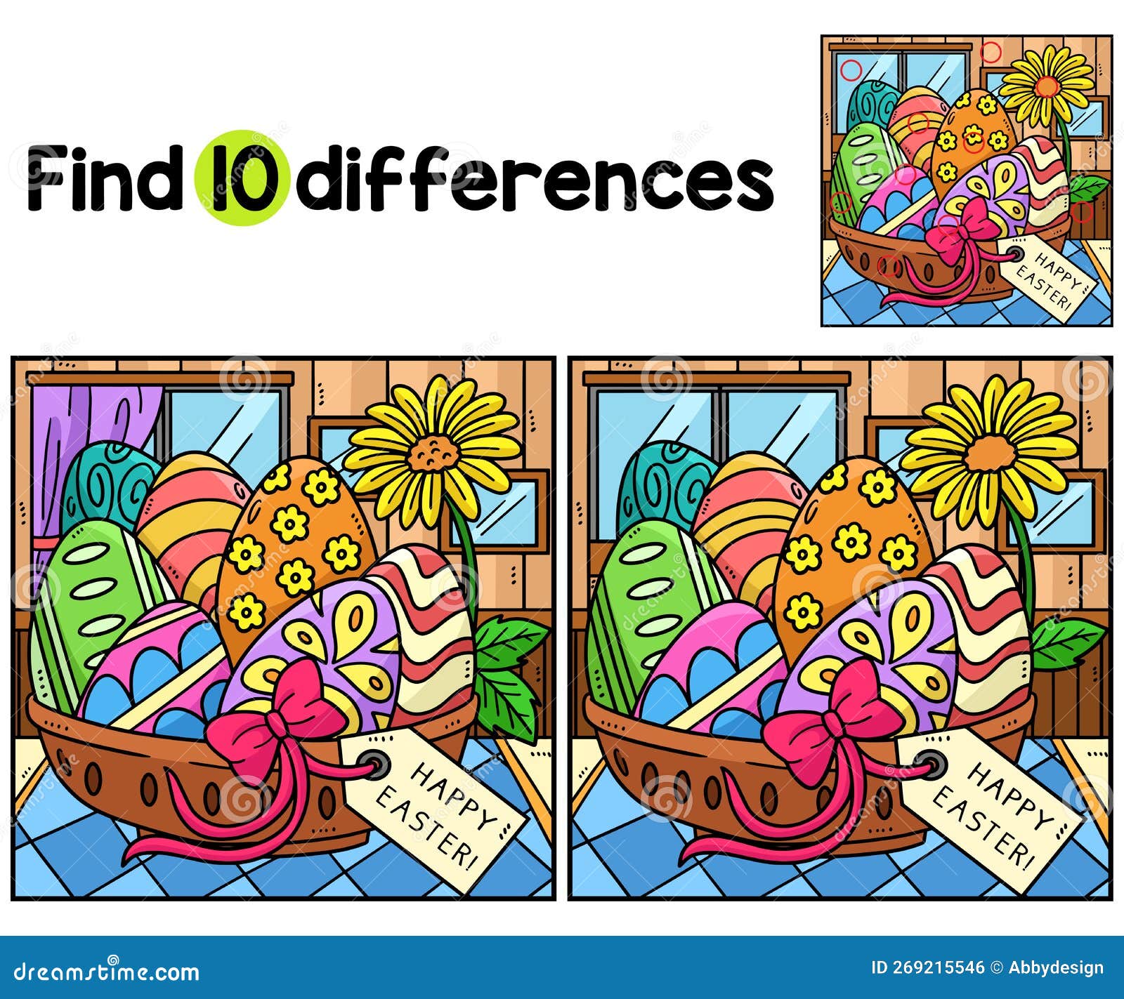 Happy Easter Egg Basket Find the Differences Stock Vector ...