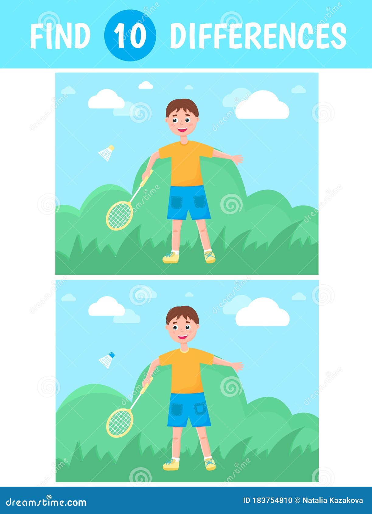 Summer Find Differences Game For Children With Cute Kid In Swimming ...