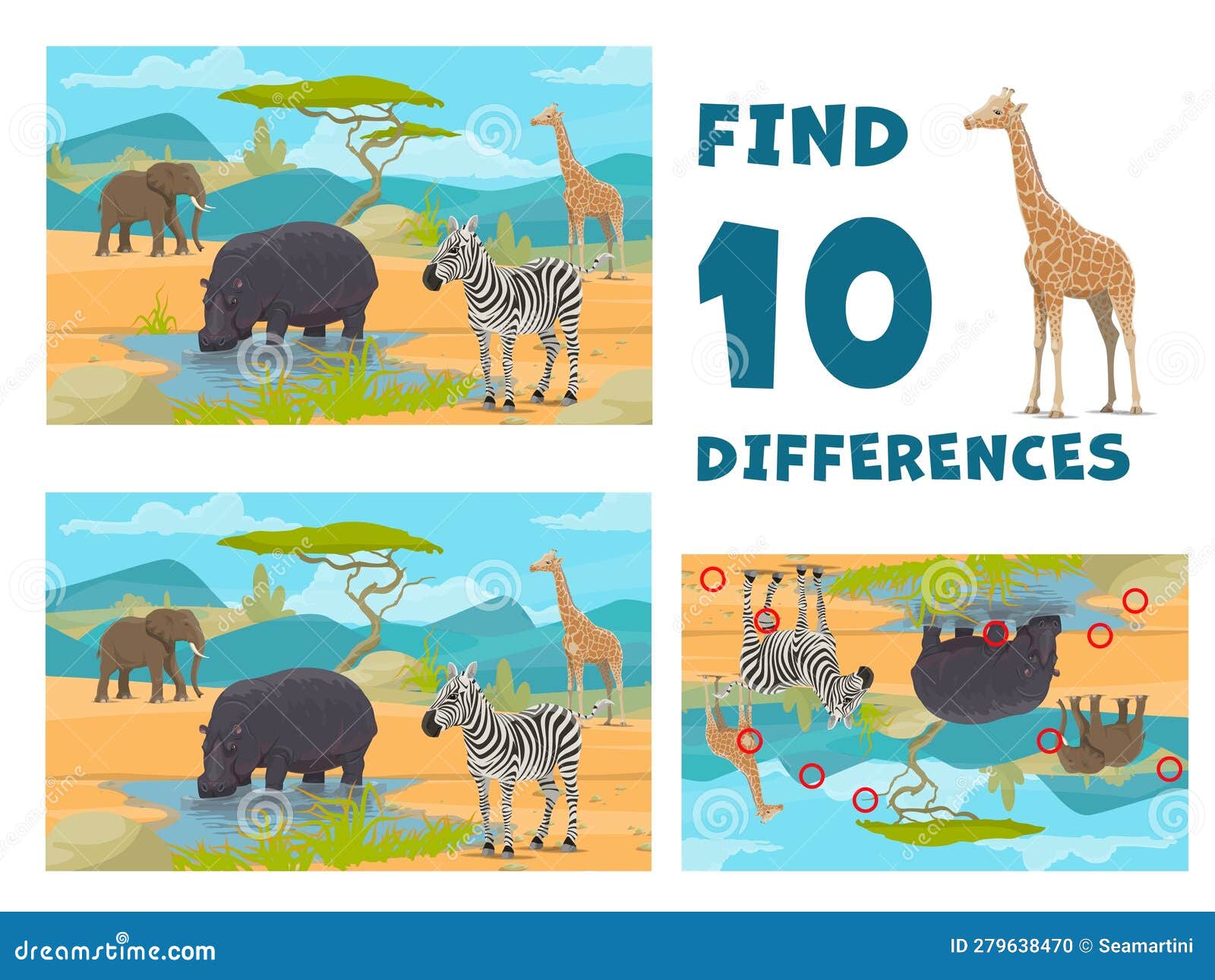 Find Ten Differences Game with African Animals Stock Vector ...