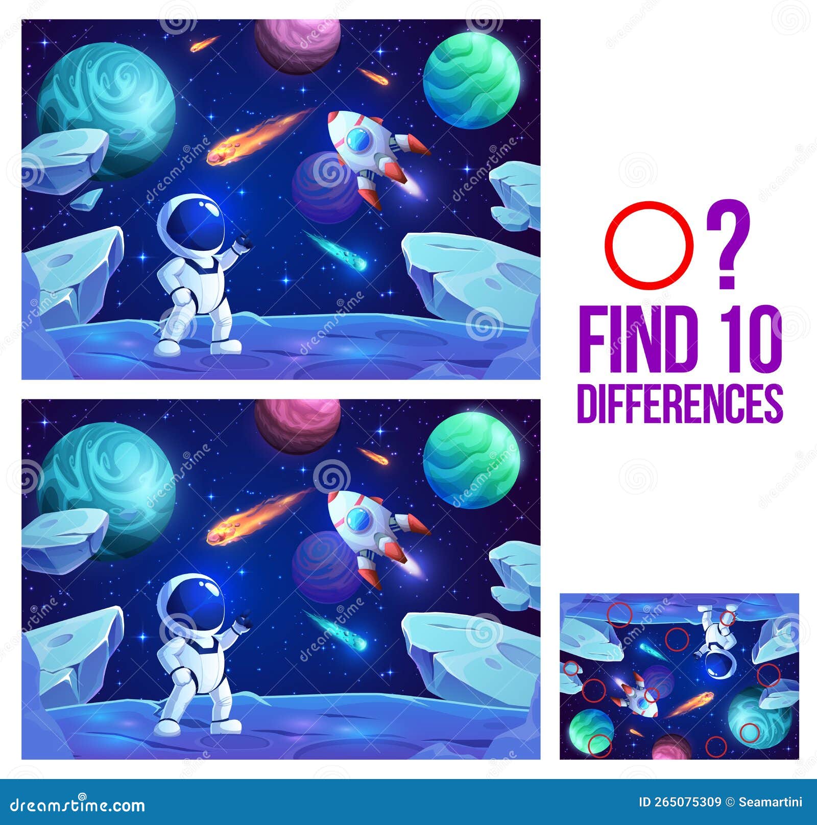 Find Ten Differences Game with Cartoon Astronaut Stock Vector ...