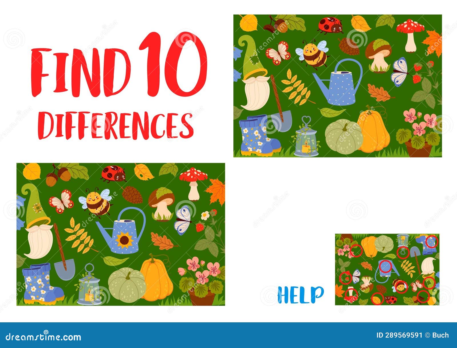 Find Ten Differences between Plant, Gnome Tools Stock Vector ...