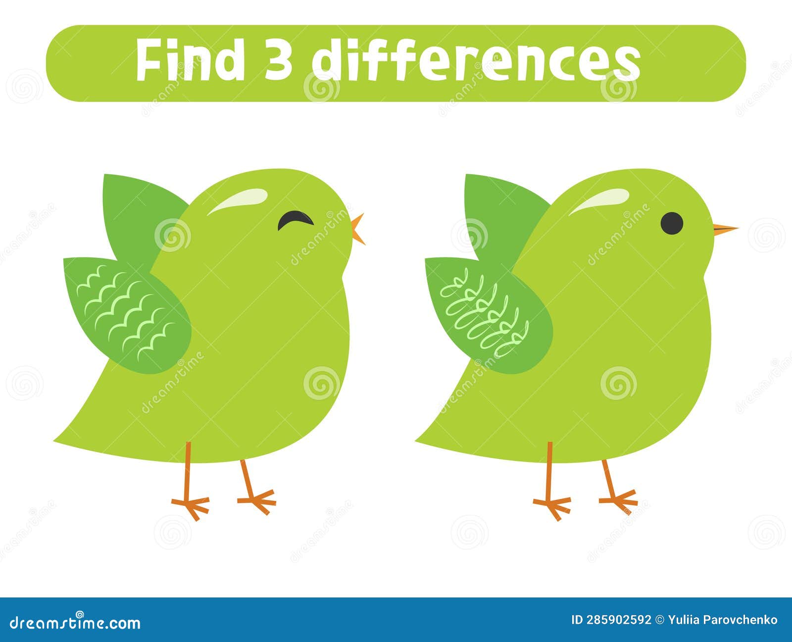 Find Three Differences. Cute Little Bird. Worksheet for Kids Stock ...