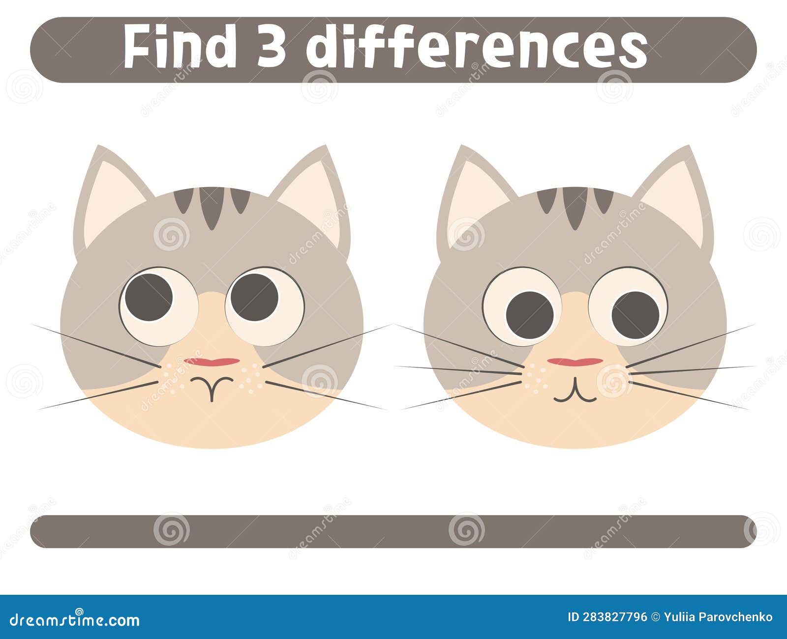 Find Three Differences. Cute Little Cat. Worksheet for Kids Stock ...