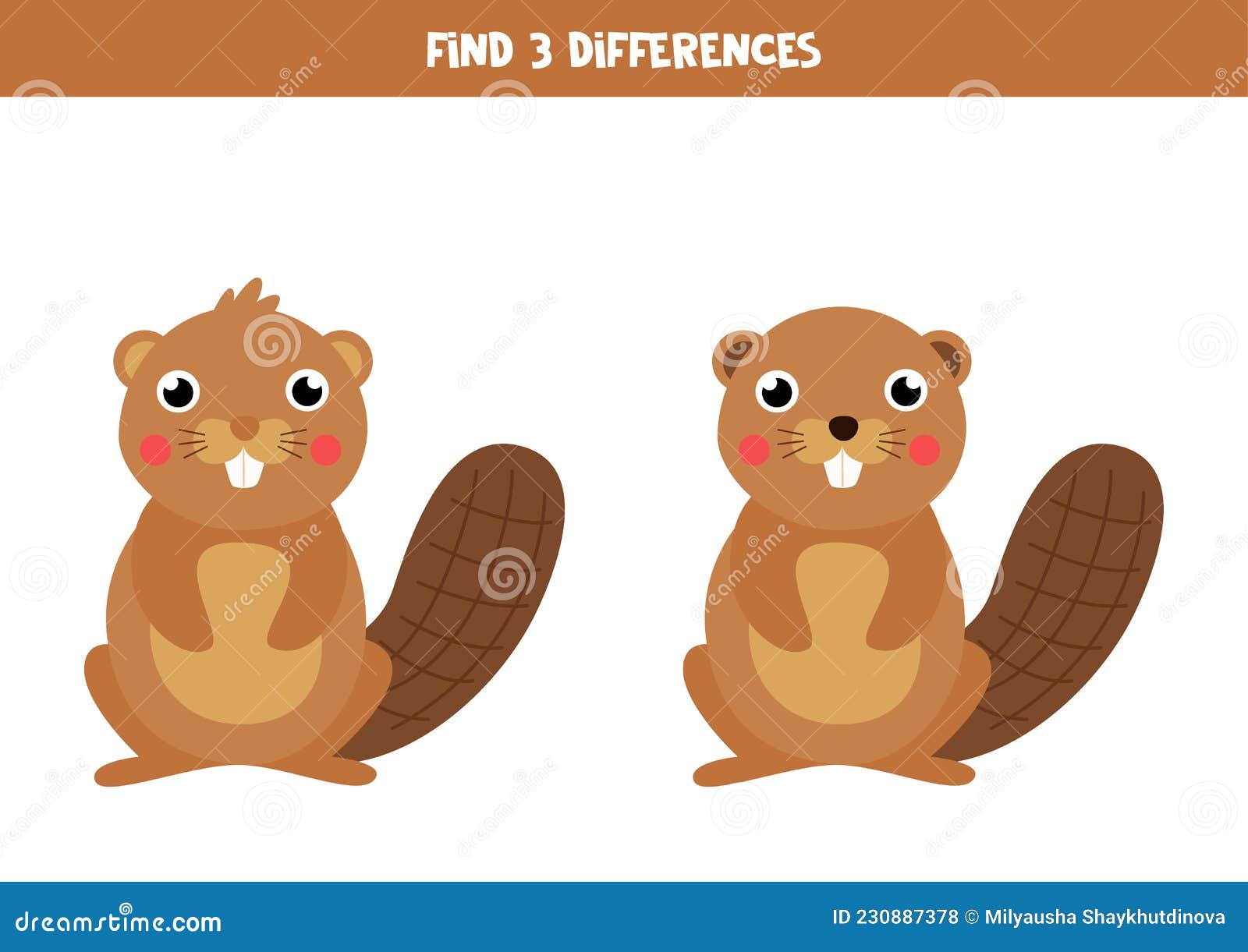 Find Three Differences between Two Cartoon Beavers. Stock Vector ...