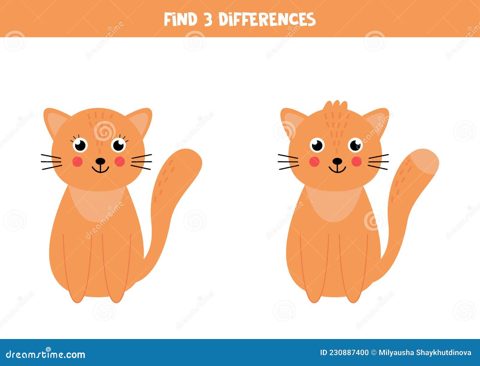 Find Three Differences between Two Cartoon Cats. Stock Vector ...