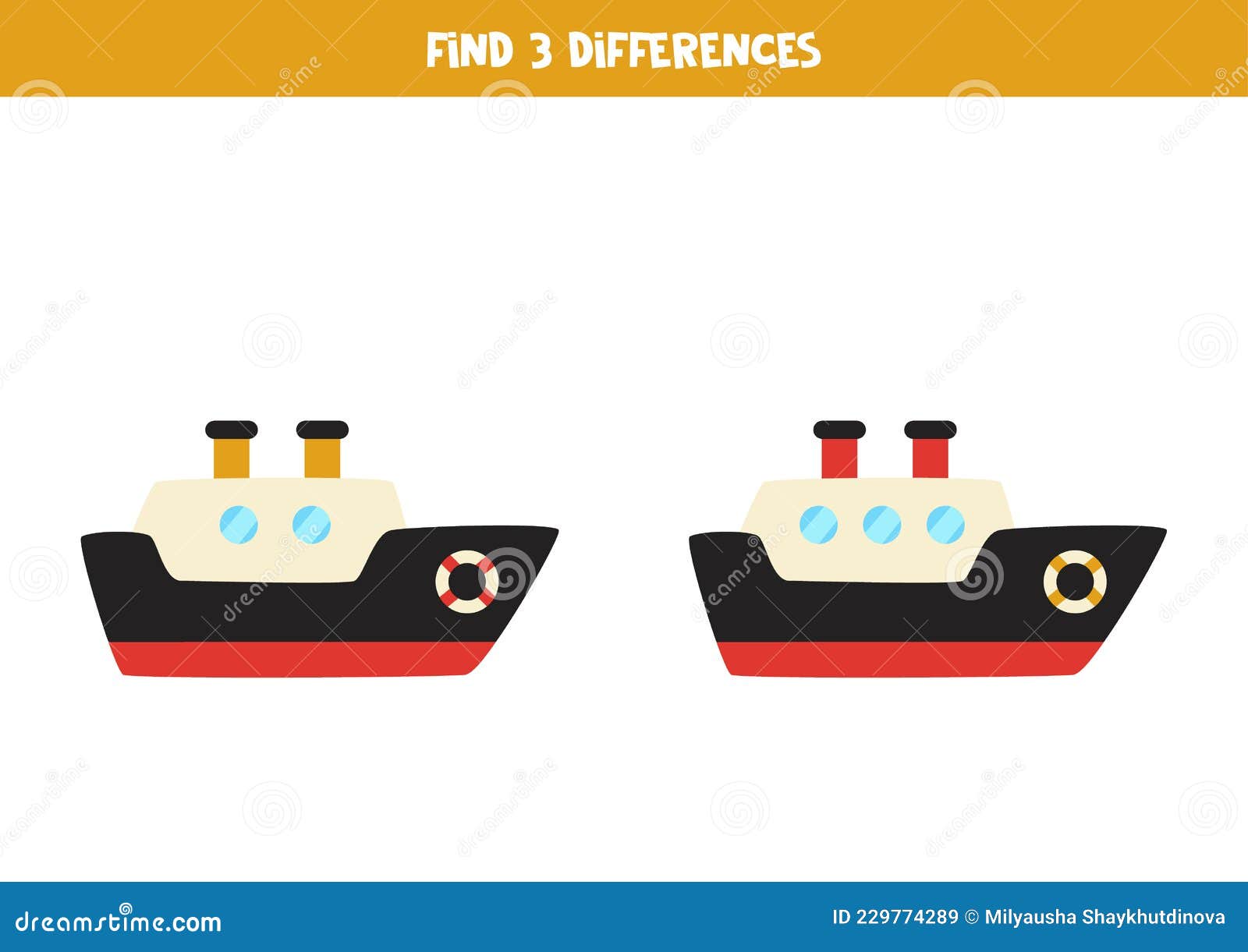 Find Three Differences between Two Cartoon Ships. Stock Vector ...