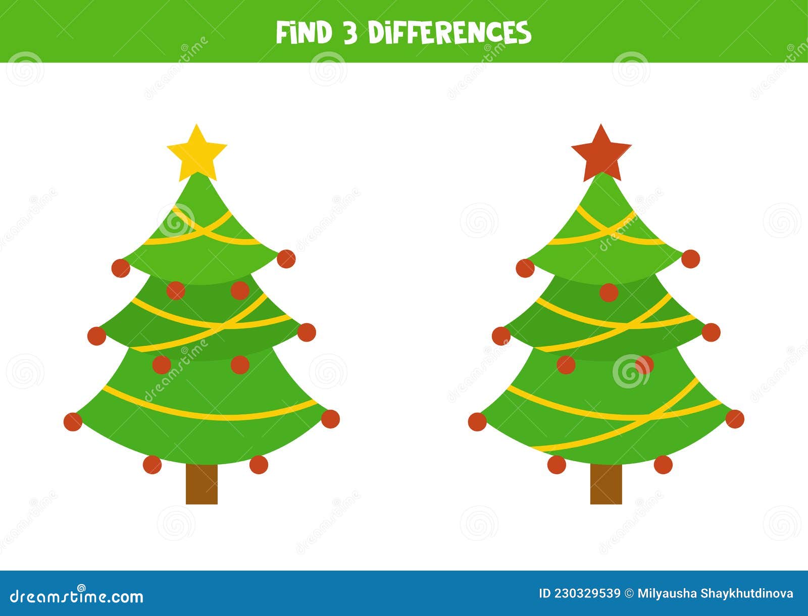 Find 3 Differences between Two Cute Christmas Trees. Stock Vector ...
