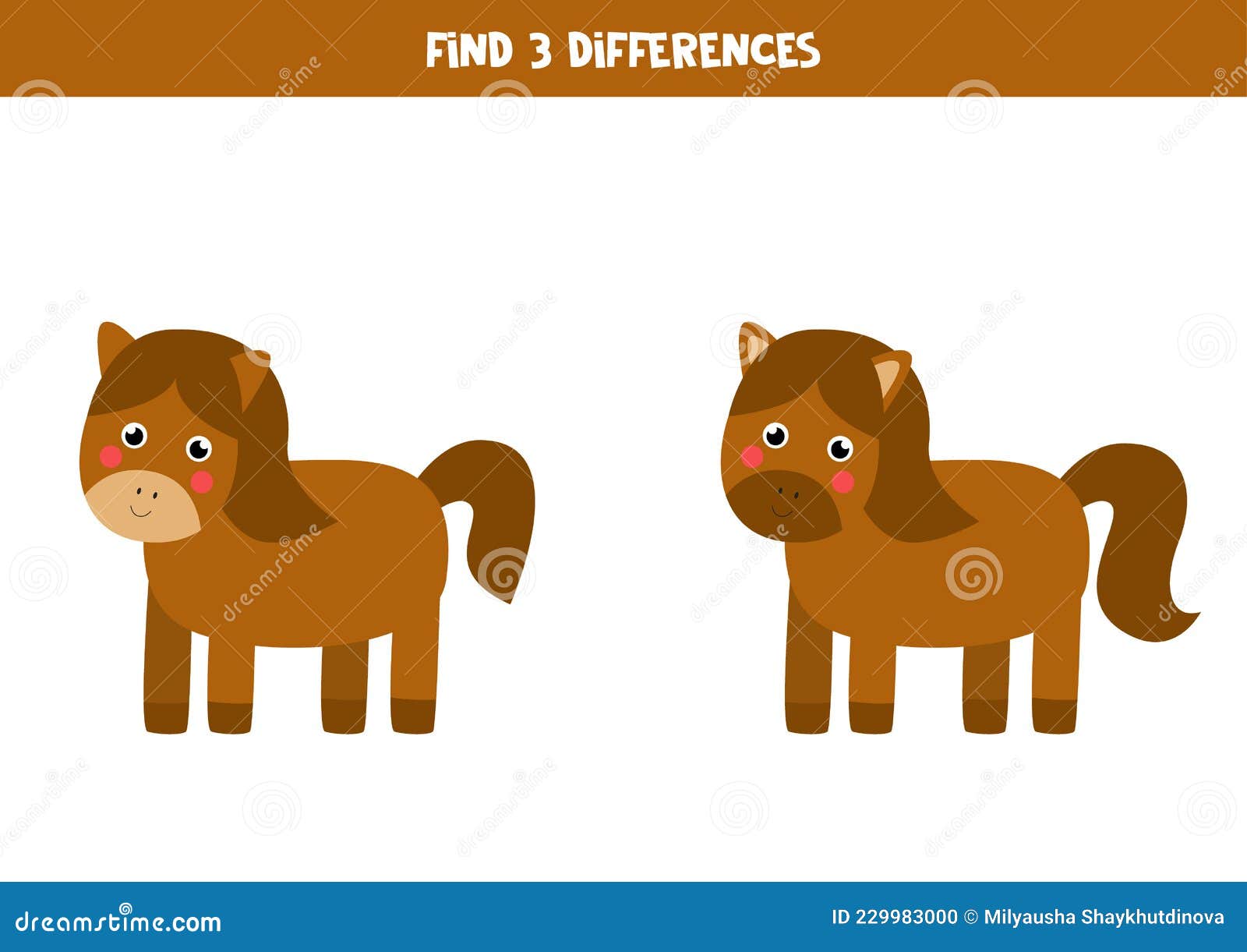Find Three Differences between Two Cute Horses. Stock Vector ...
