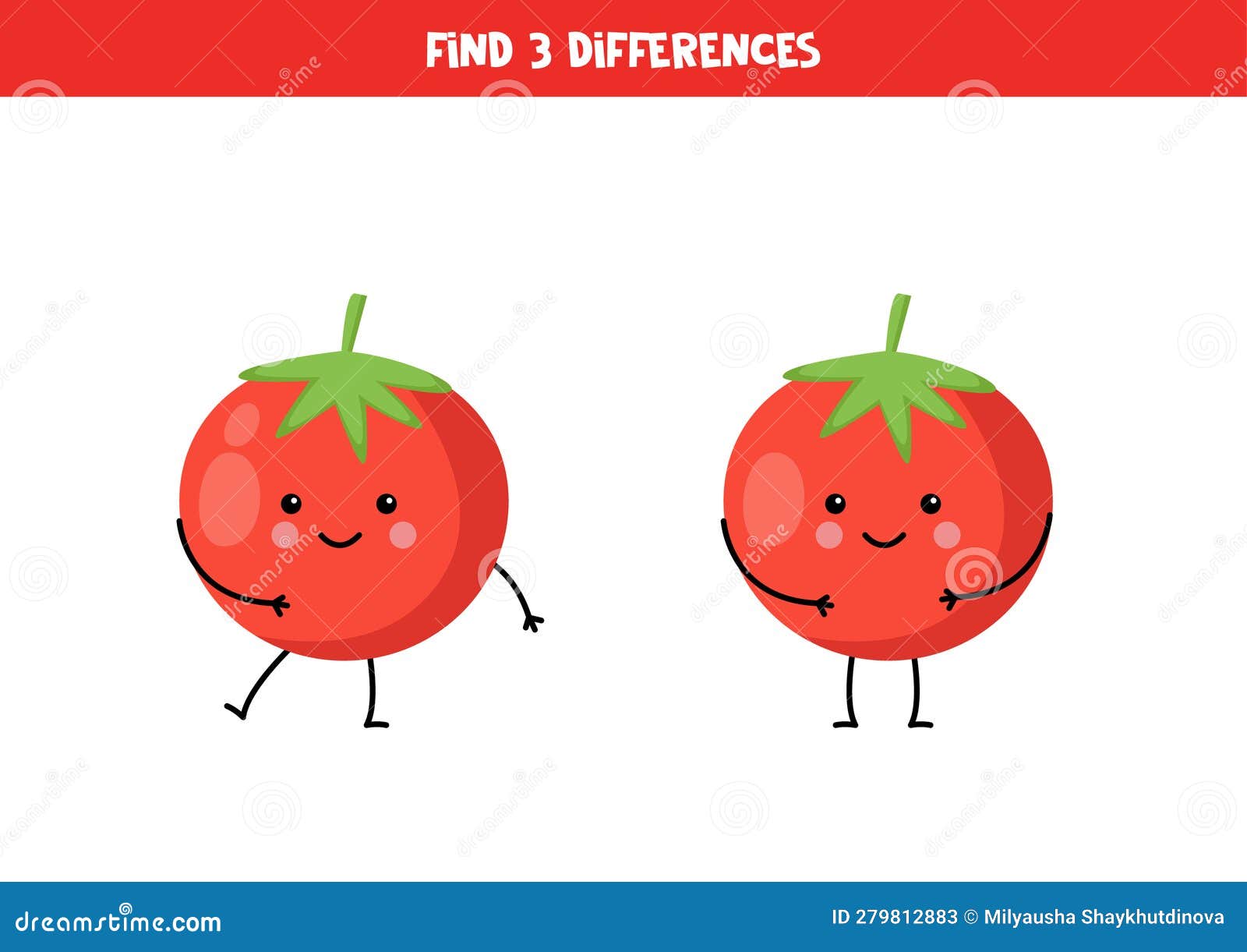 Find Three Differences between Two Pictures of Cute Kawaii Tomatoes ...