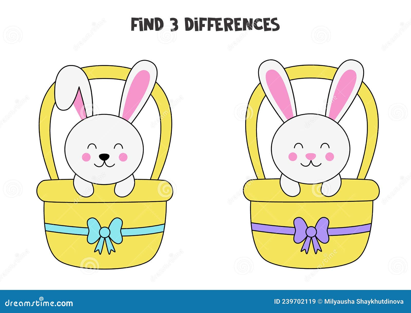 Find Three Differences between Two Pictures of Easter Bunny. Stock ...