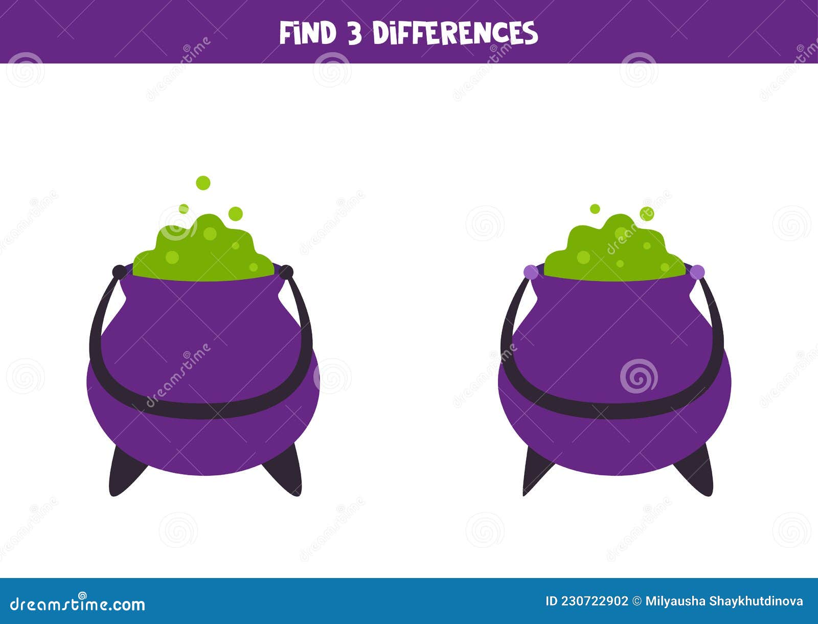 Find 3 Differences between Two Cartoon Halloween Cauldrons. Stock ...