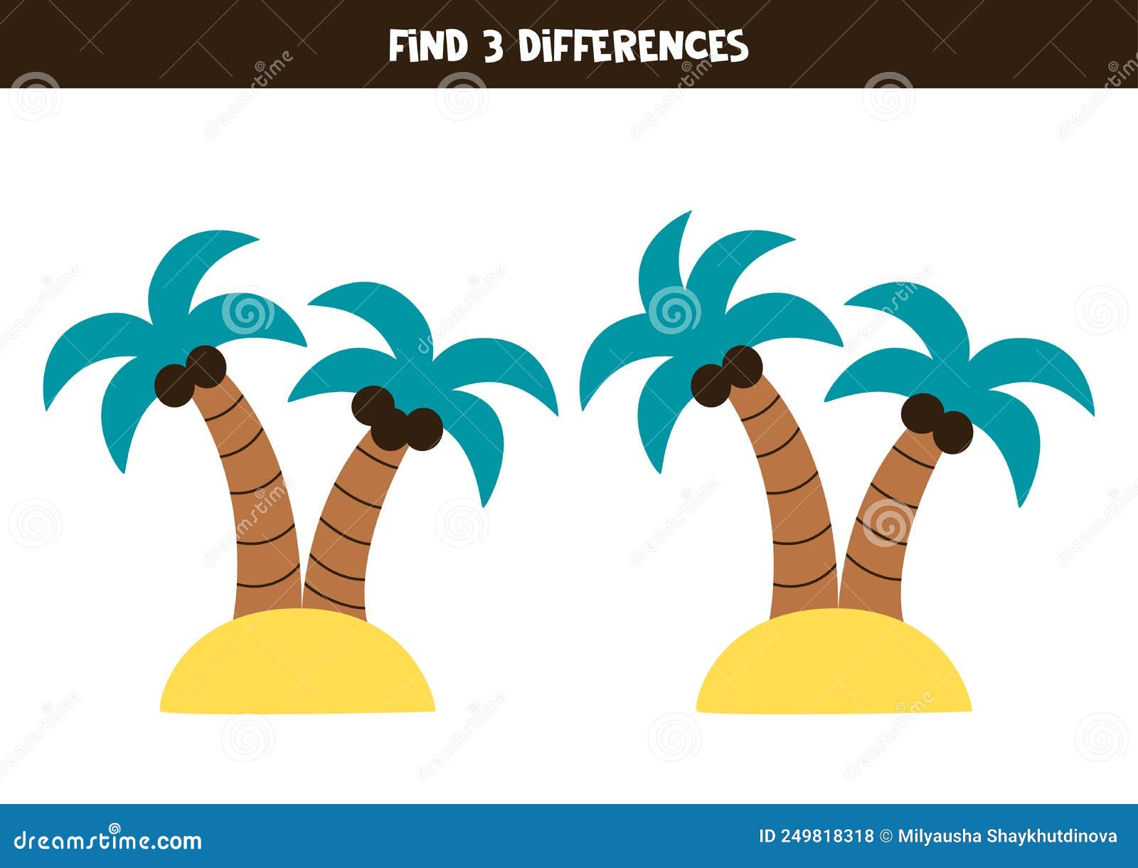 Find 3 Differences between Two Palms on Island. Stock Vector ...