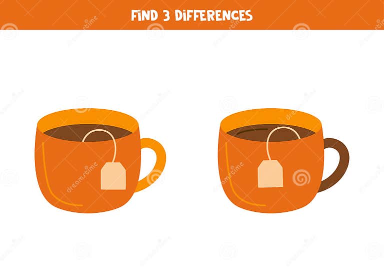 Find Three Differences between Two Tea Cups Stock Vector - Illustration ...