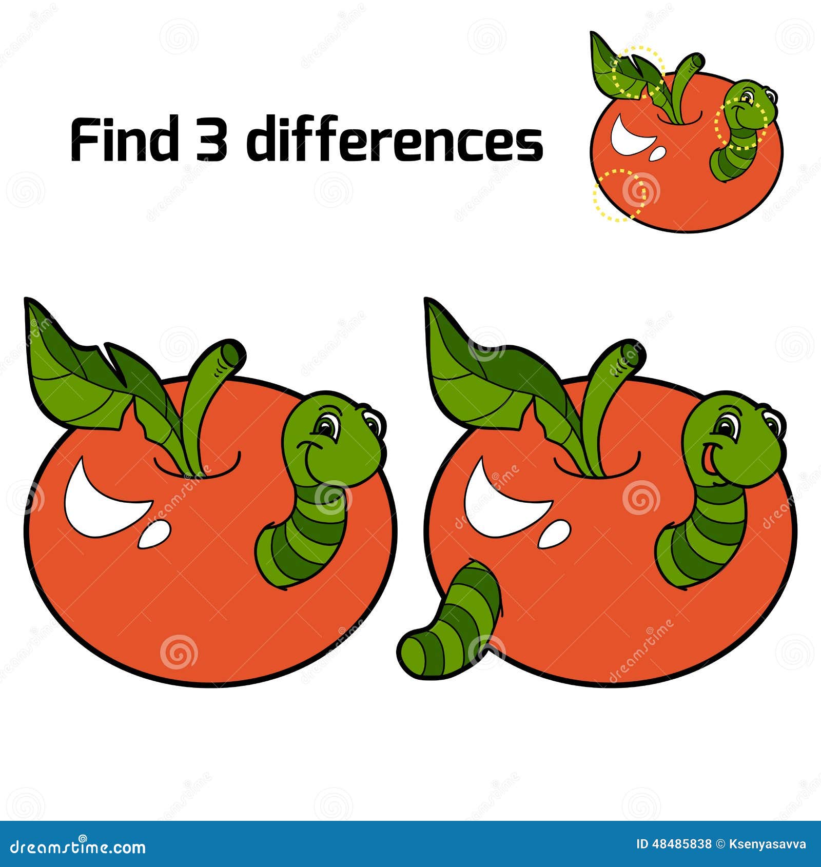 Find Three Differences (worm and Apple) Stock Vector - Illustration of ...