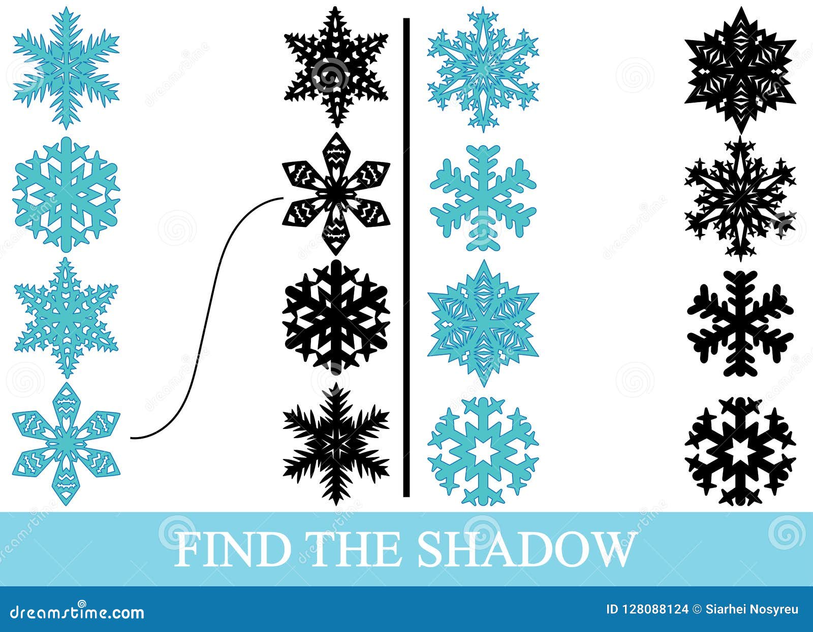 Find the True Shadows Silhouettes of Snowflakes. Education Stock Vector ...