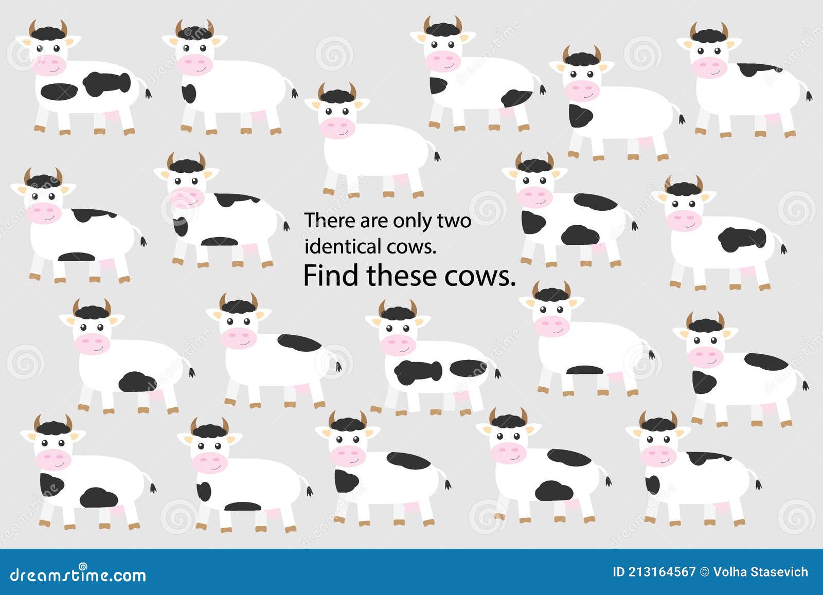 Find Two Identical Cows, Education Puzzle Game for Children, Preschool ...