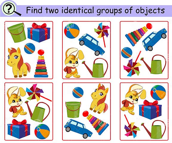 Find Two Identical Groups of Objects. Educational Logical Game for ...