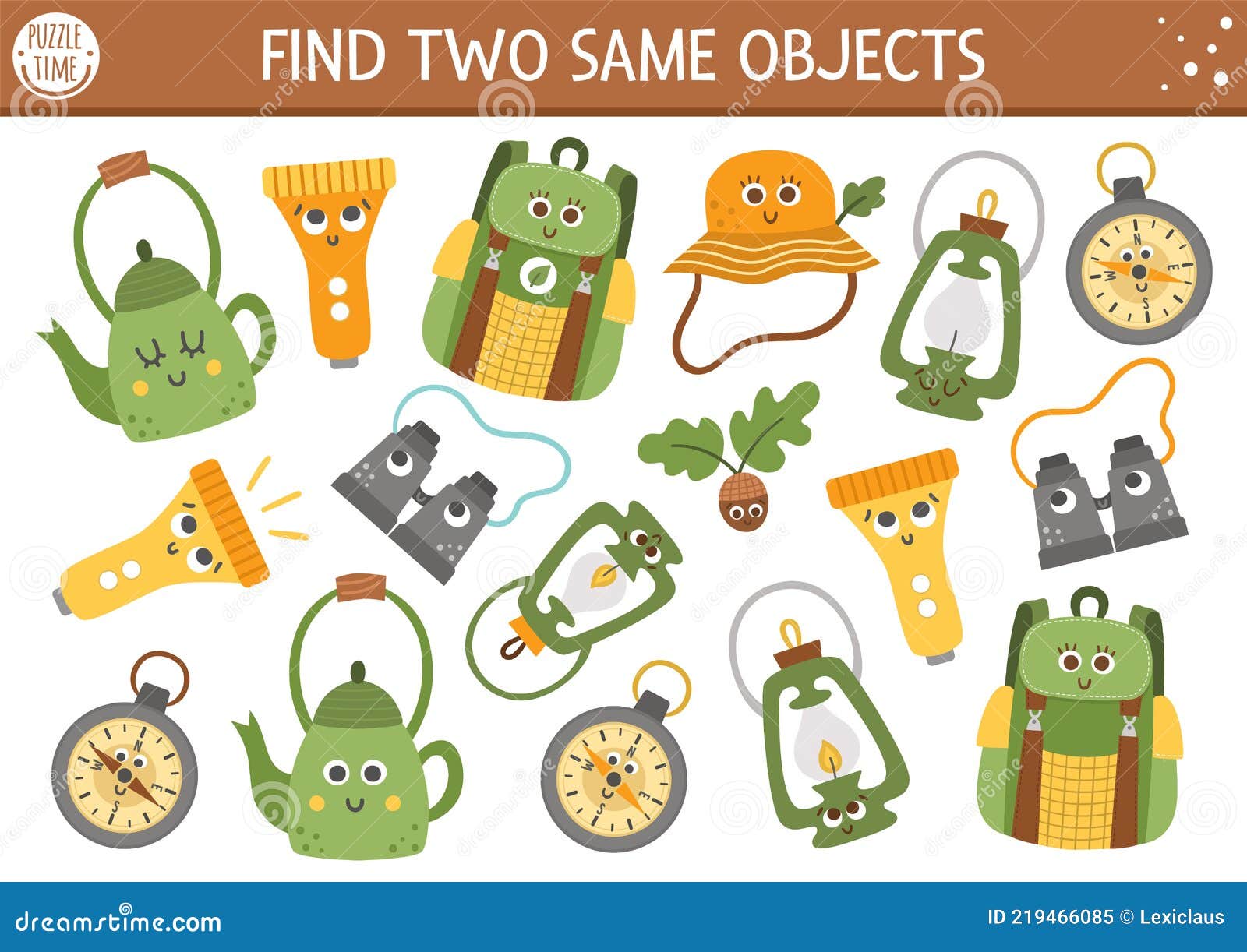 Find Two Same Objects. Camping Matching Activity For Children. Funny ...