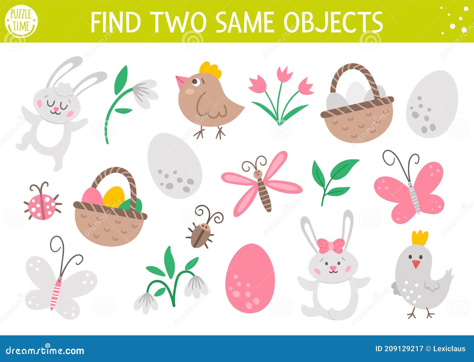 Find Two Same Objects. Easter Matching Activity for Children. Funny ...