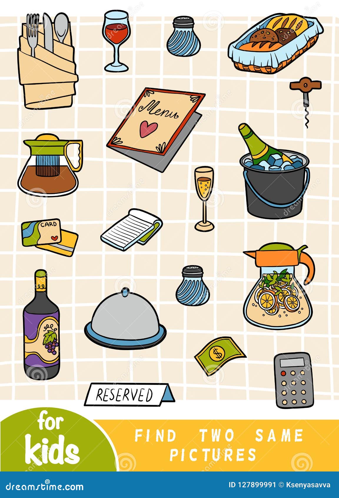 Find Two the Same Pictures, Education Game, Set of Objects for a ...