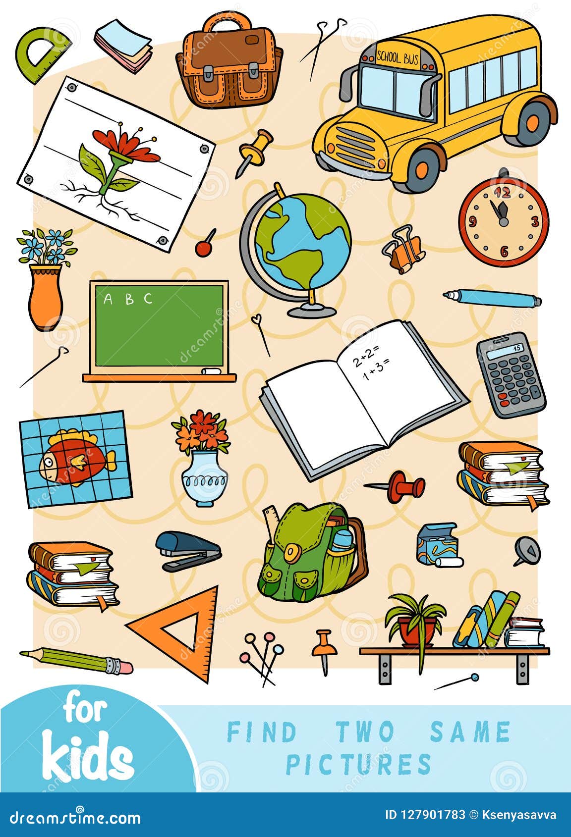 Find Two the Same Pictures, Game for Children. Color Set of School ... Find Two the Same Pictures, Game for Children. Color Set of School ...