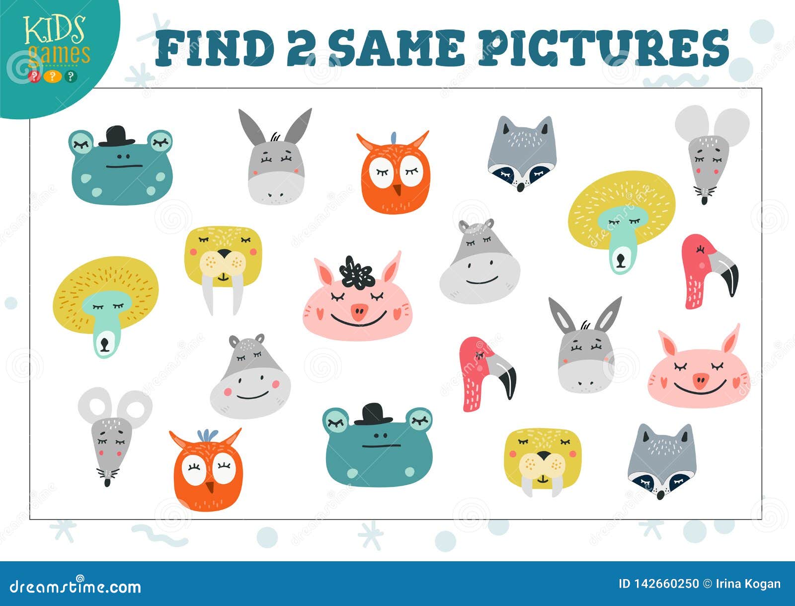 Find Two Same Pictures Kids Game Vector Illustration Stock Vector ...