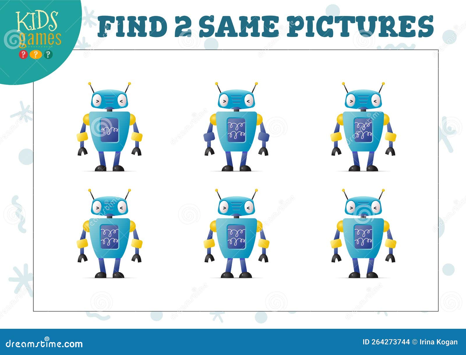 Find Two Same Pictures Kids Game Vector Illustration. Stock ...
