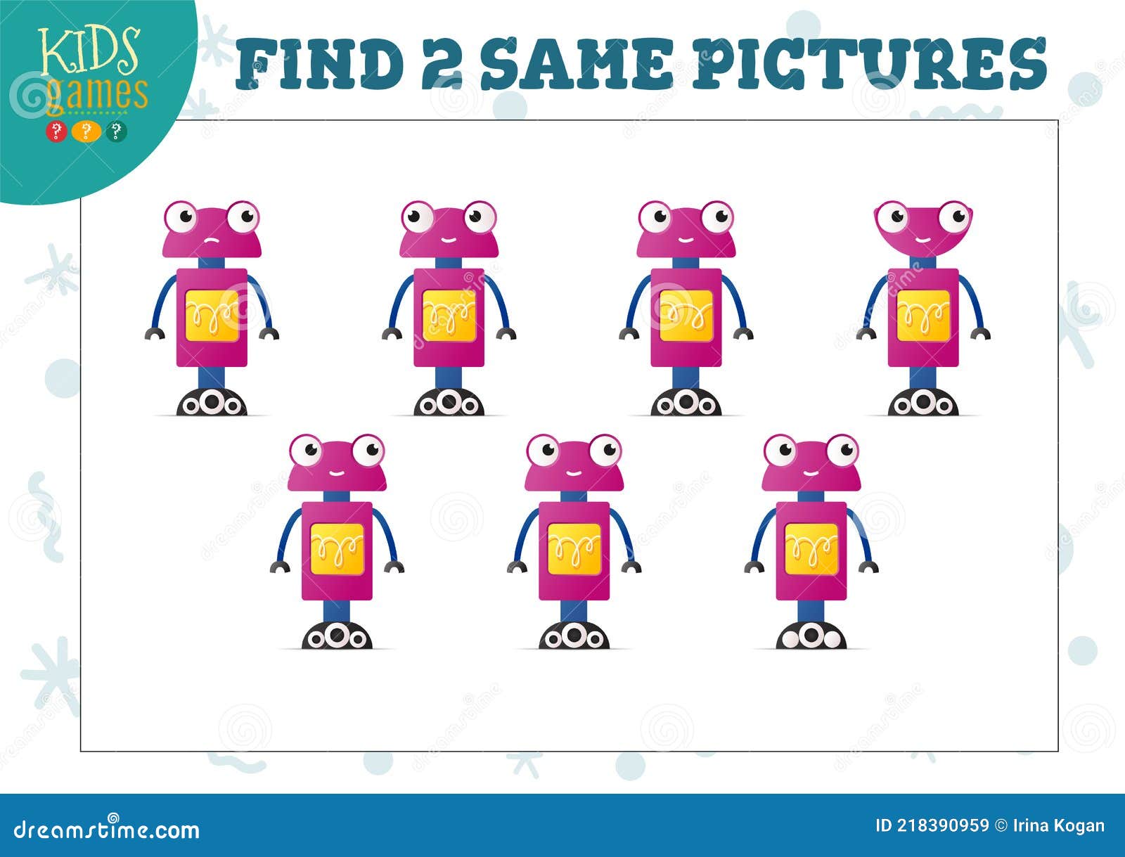 Find Two Same Pictures Kids Puzzle Vector Illustration. Stock Vector ...