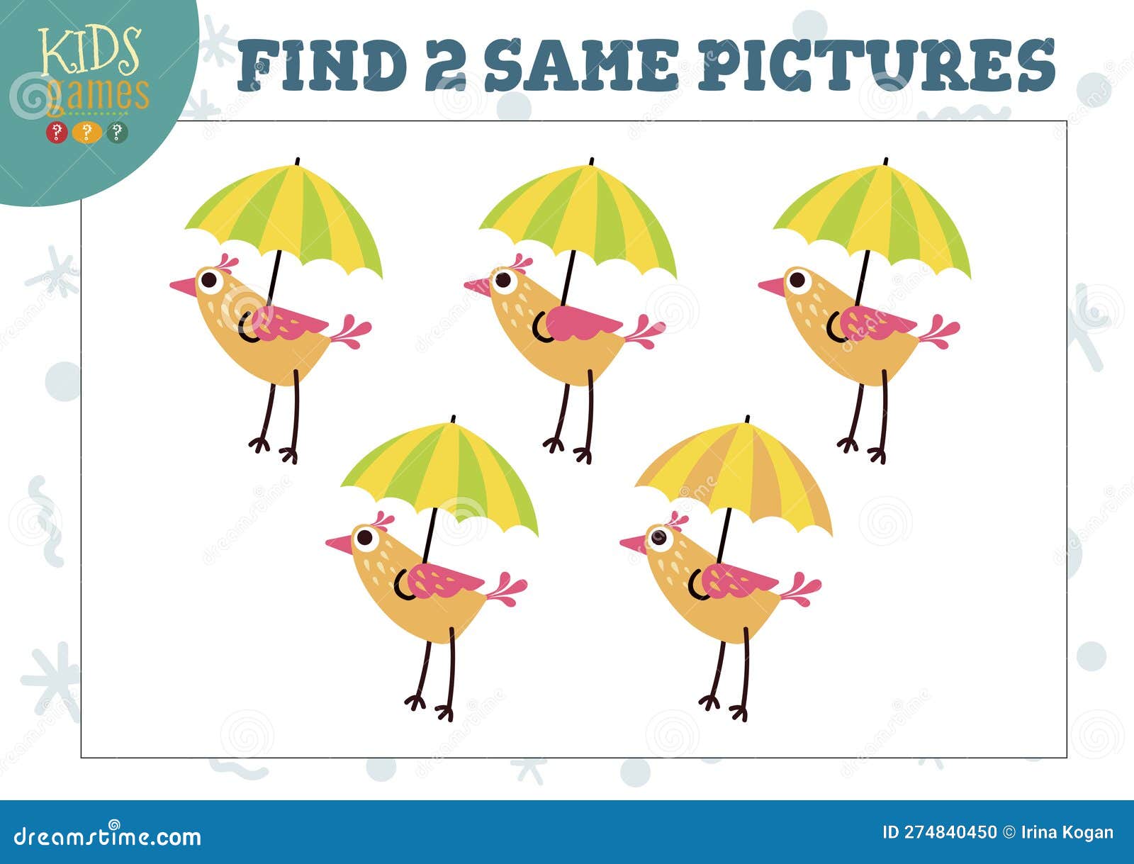 Find Two Same Pictures Kids Puzzle Vector Illustration. Activity for ...