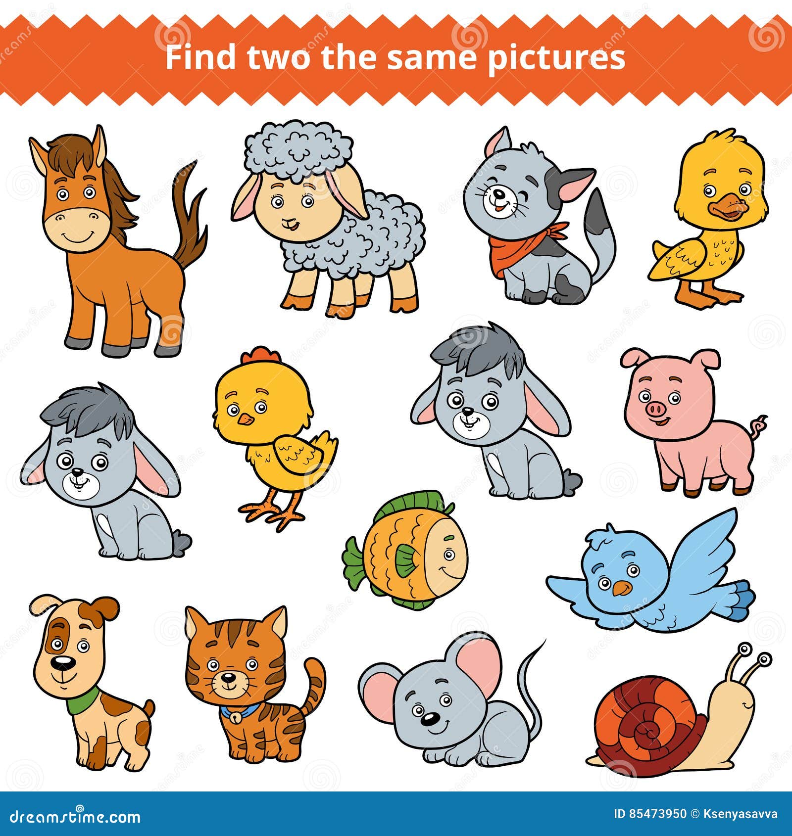 Find Two the Same Pictures, Vector Set of Farm Animals Stock Vector ...