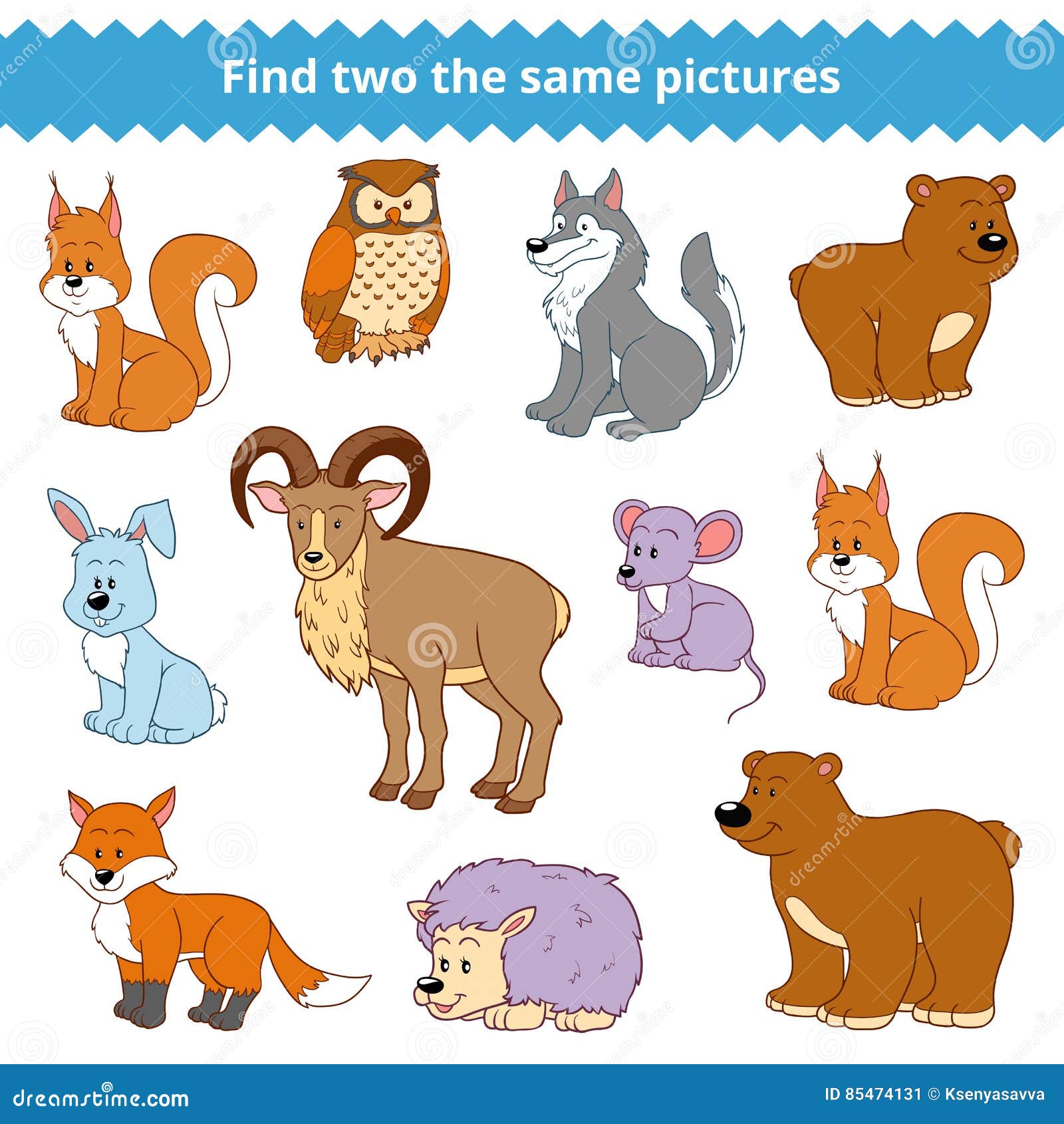 Find Two the Same Pictures, Vector Set of Forest Animals Stock Vector ...