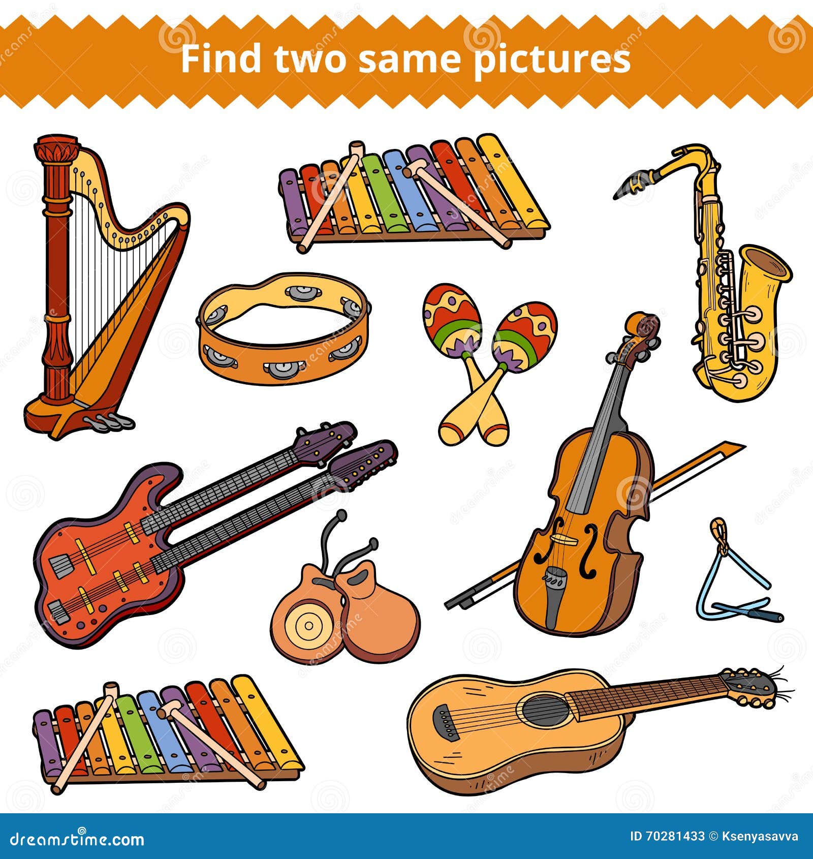 Find Two Same Pictures. Vector Set of Musical Instruments Stock Vector ...