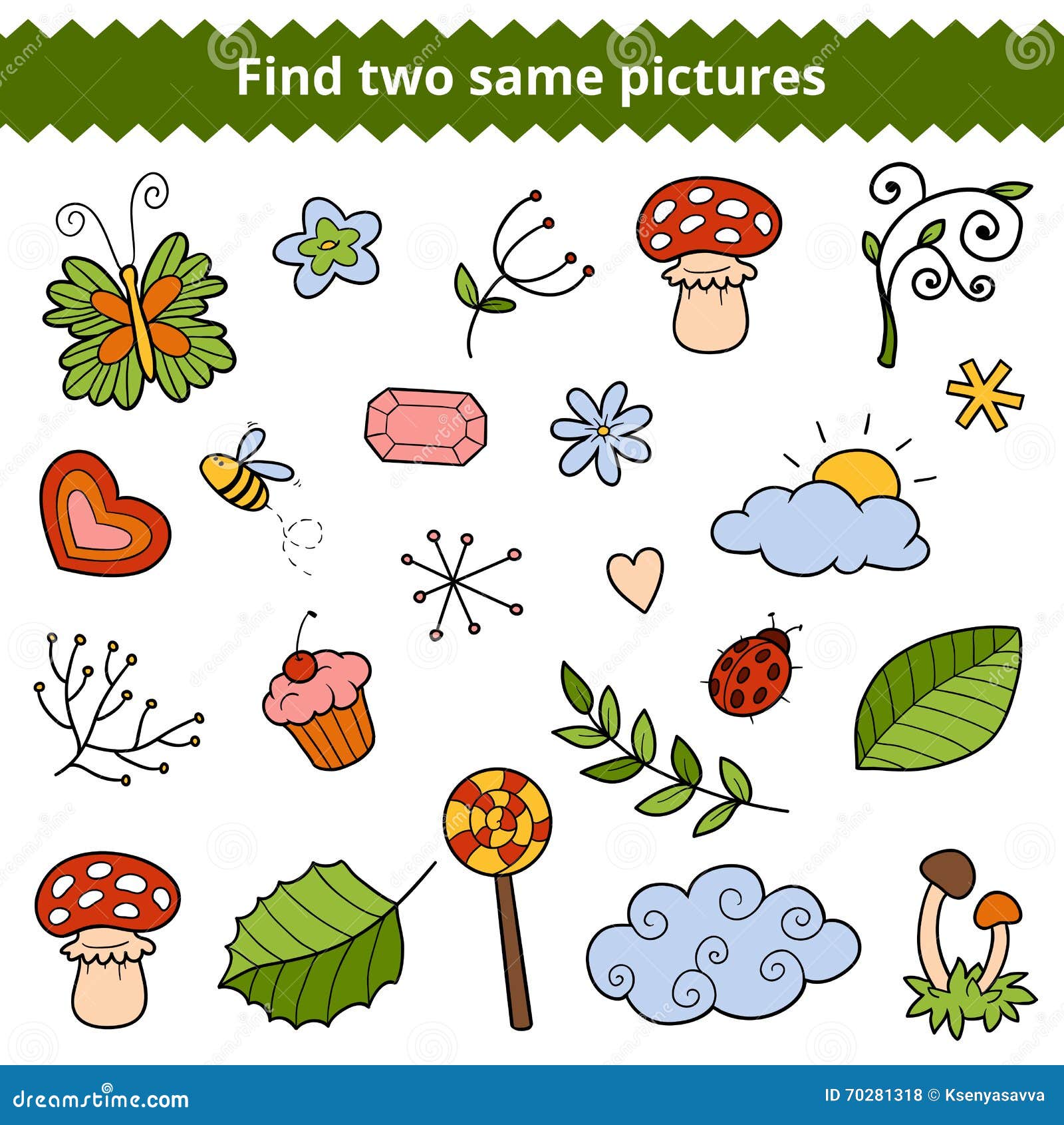Find Two Same Pictures. Vector Set of Natural Items Stock Vector ...