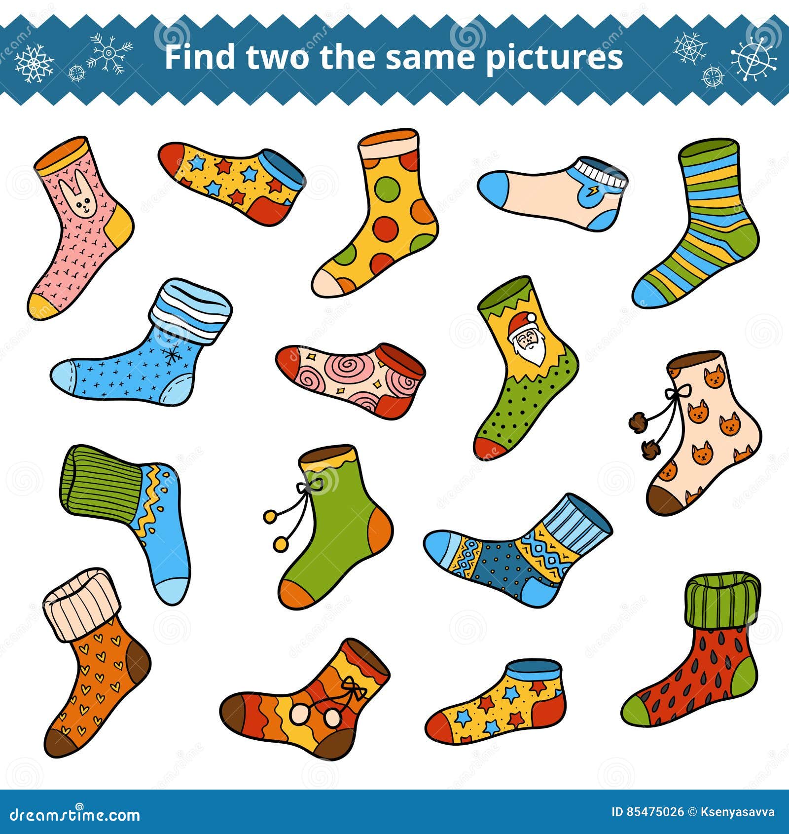 Find Two the Same Pictures, Vector Set of Socks Stock Vector ...