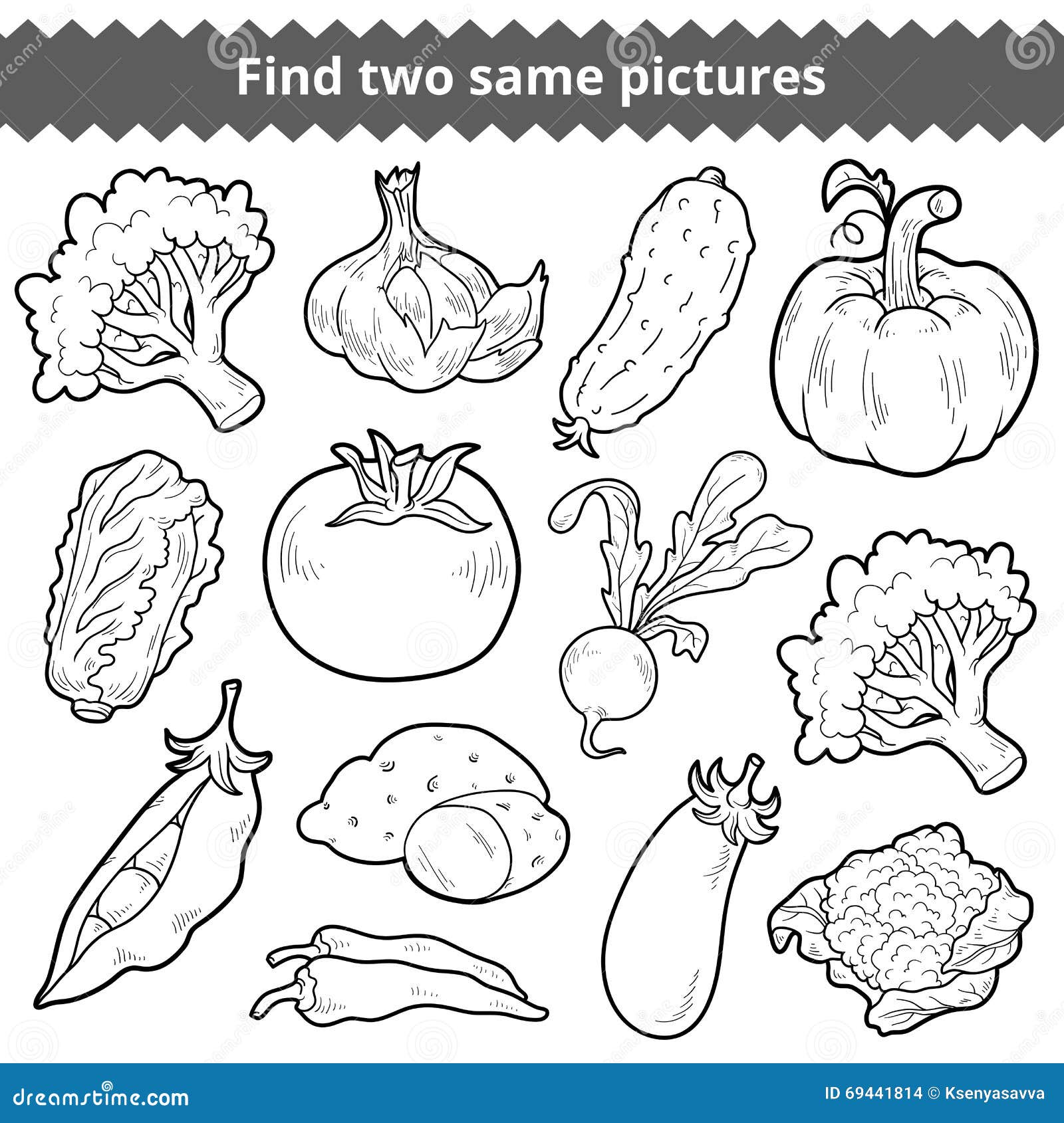 Find Two Same Pictures. Vector Set of Vegetables Stock Vector ...