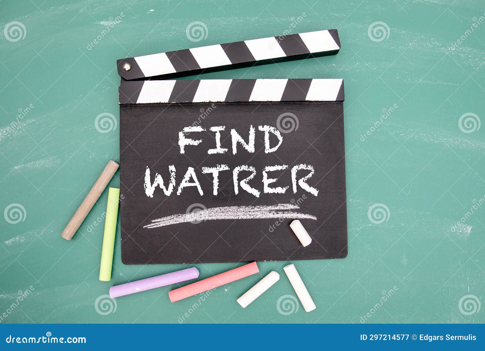 Find Water. Movie Clapper and Colored Pieces of Chalk Stock Image ...