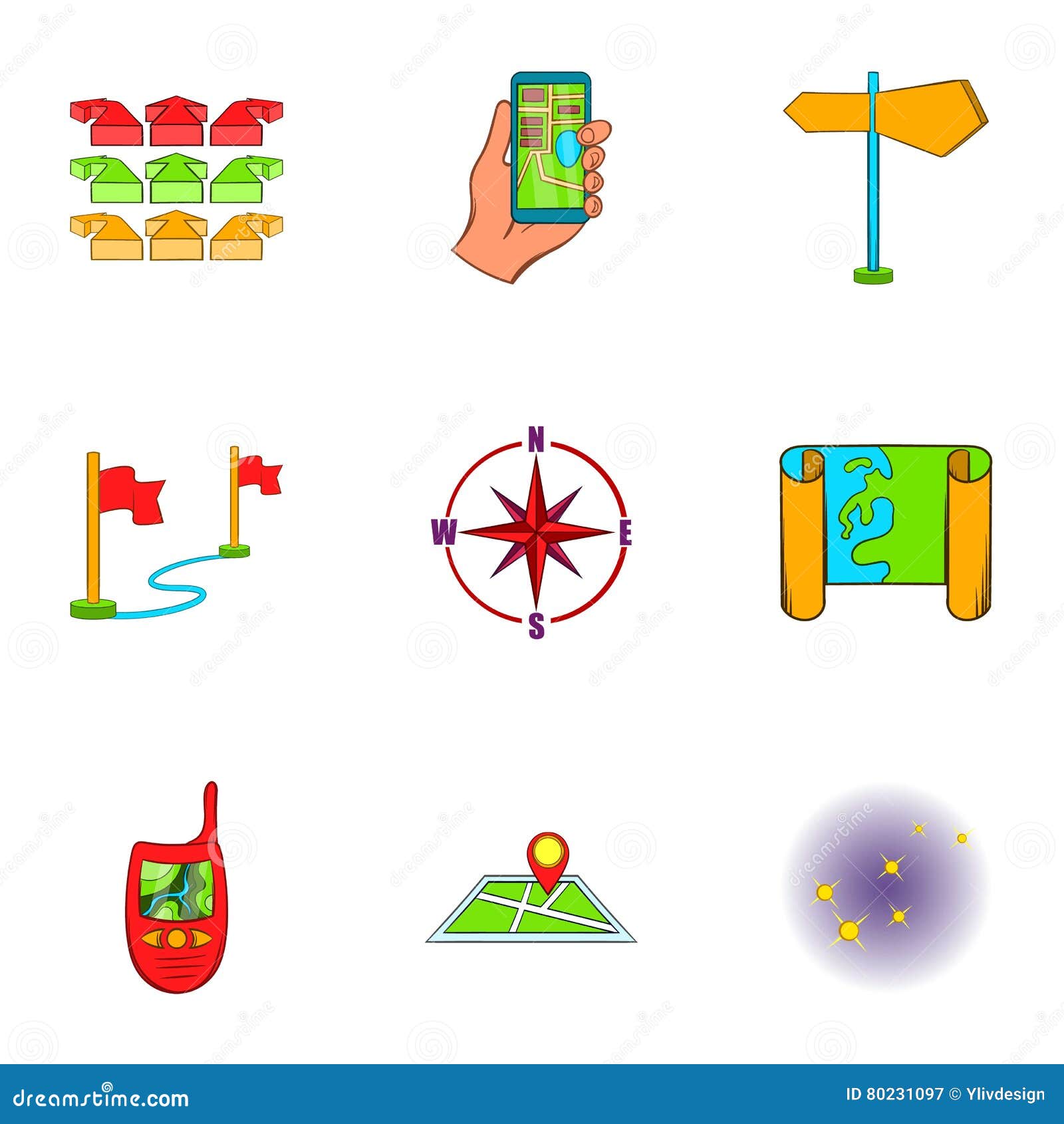 Find Way Icons Set, Cartoon Style Stock Vector - Illustration of place ...