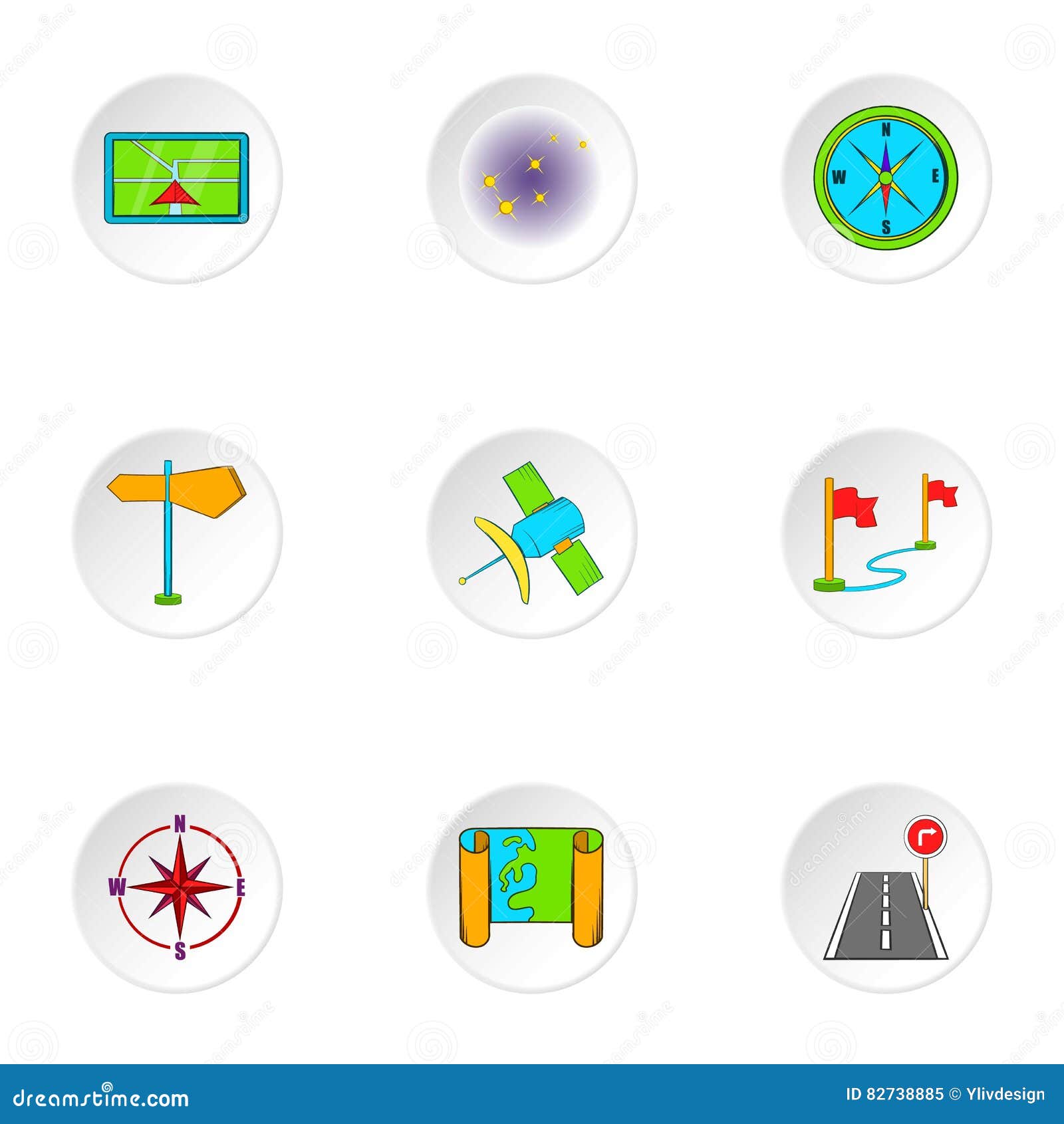 Find Way Icons Set, Cartoon Style Stock Vector - Illustration of mark ...