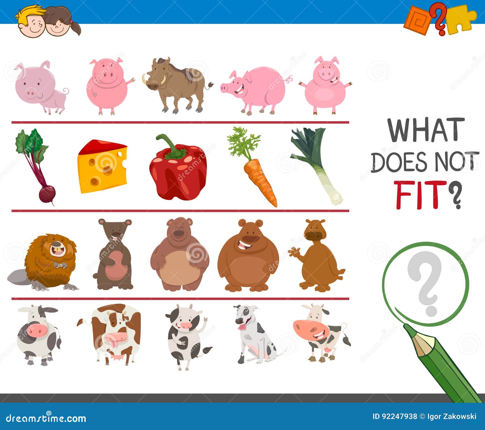 Find wrong picture in row stock vector. Illustration of bear - 92247938