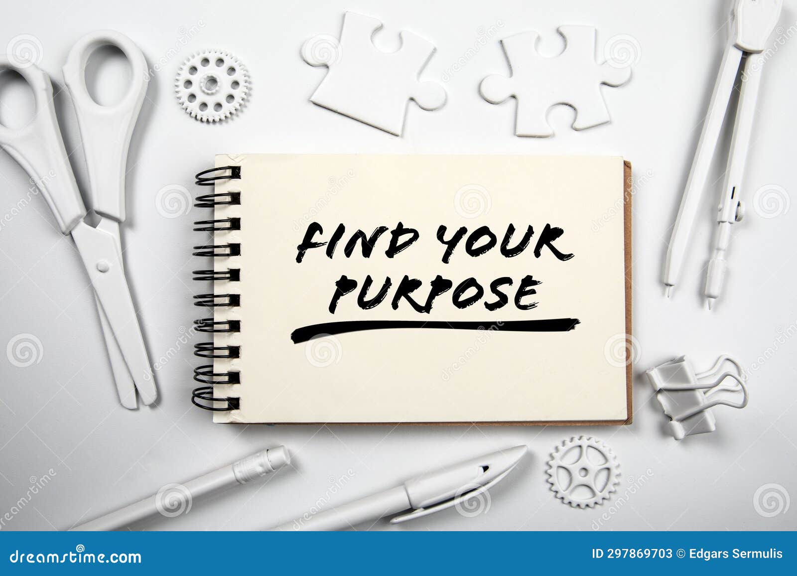 Find Your Purpose. White Office Desk with Stationery Stock Image ...