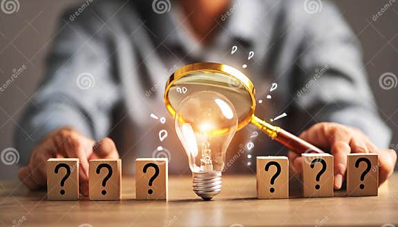 Finding an Answer and Solutions, Featuring Symbols Like a Light Bulb ...