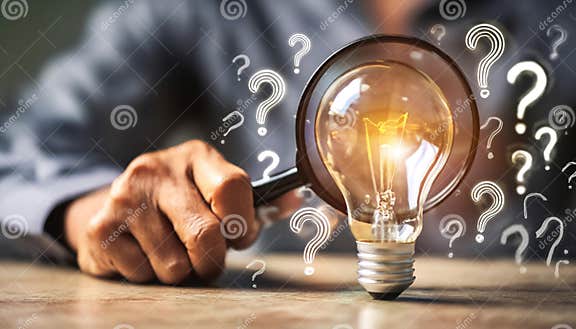 Finding an Answer and Solutions, Featuring Symbols Like a Light Bulb ...
