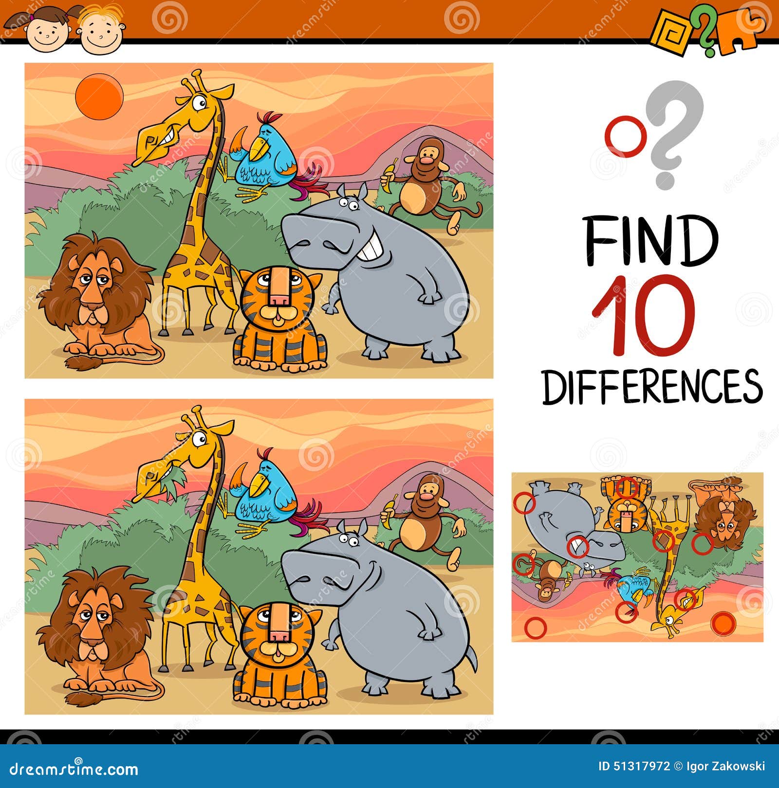 Finding Differences Game Cartoon Stock Vector - Illustration of safari ...